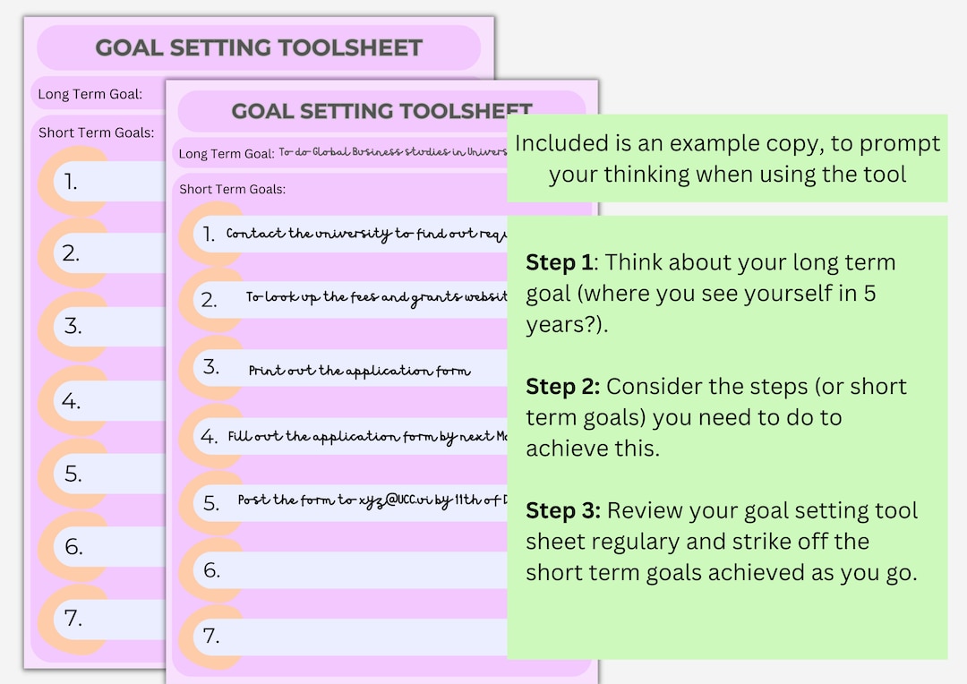 Printable Goal Setting Tool Sheet, Worksheet for Life Goals - Etsy