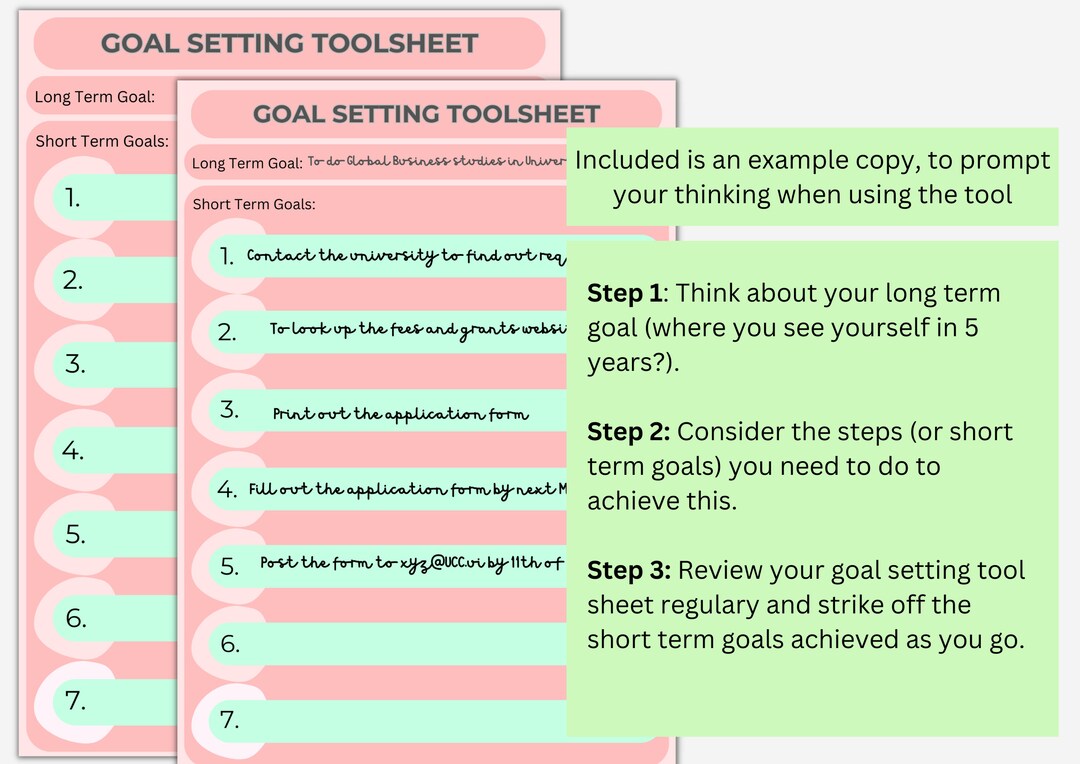 Goal Setting Tool Sheet for Teens and Adults, 2024 Goal Setting ...