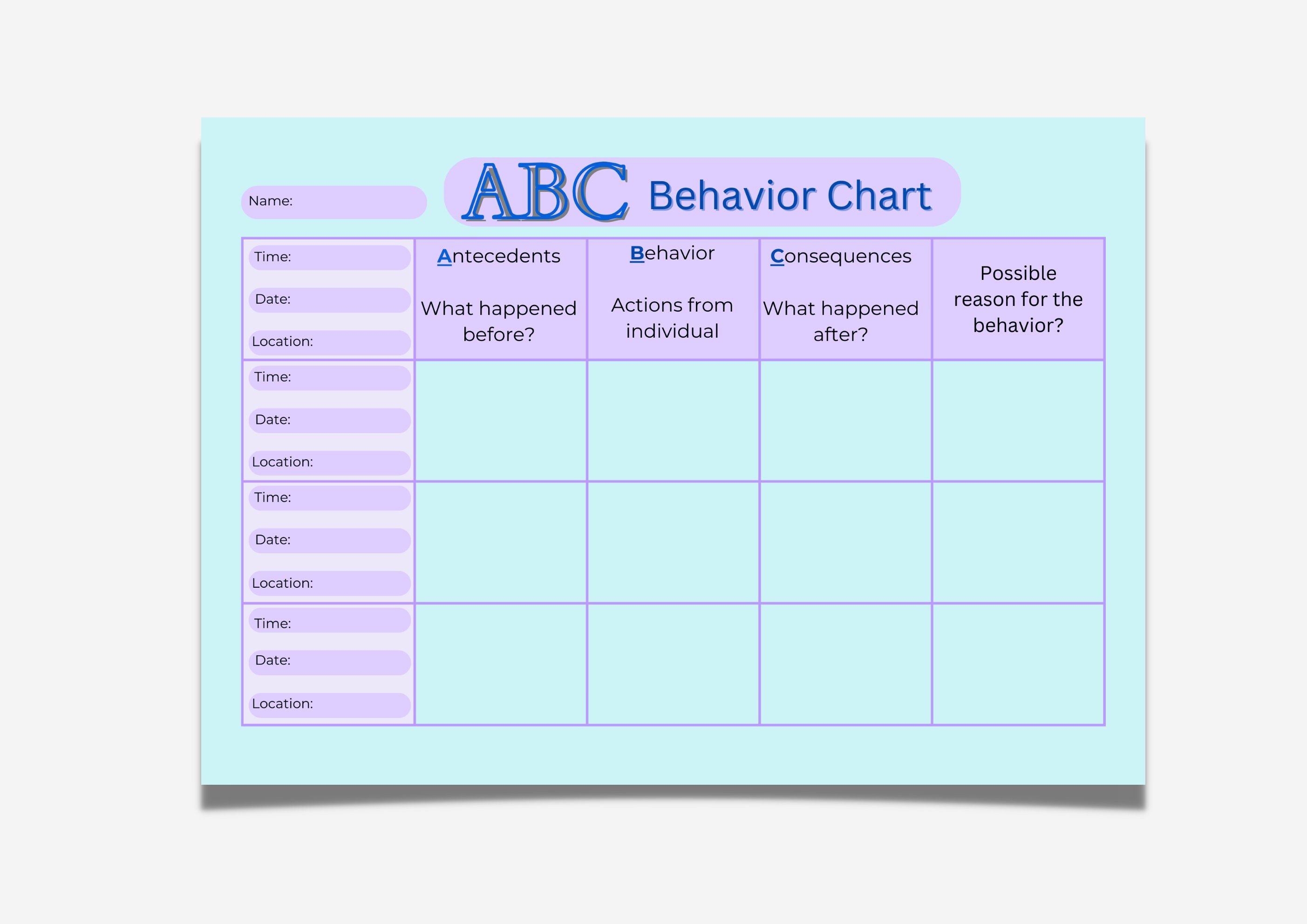 Behavior Chart for Kids, Printable Behavior Chart for Teachers, Parents ...