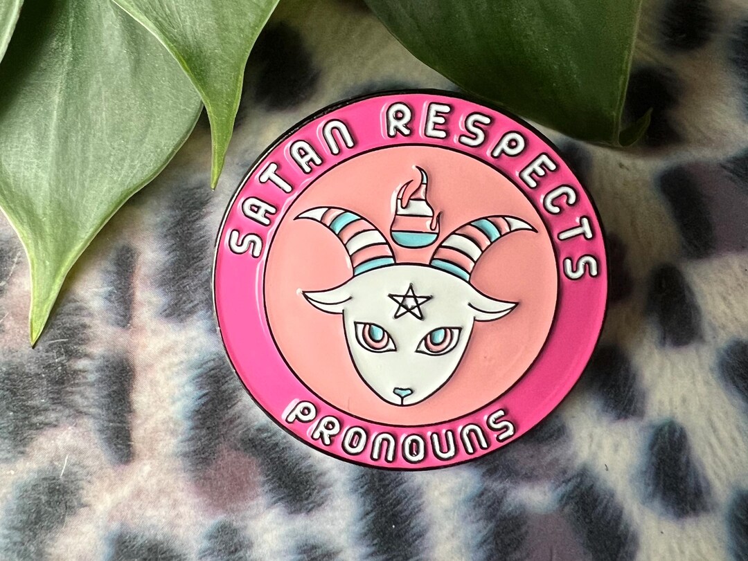 Pink Baphomet Round Enamel Pin "satan Respects Pronouns" Double Pinback ...