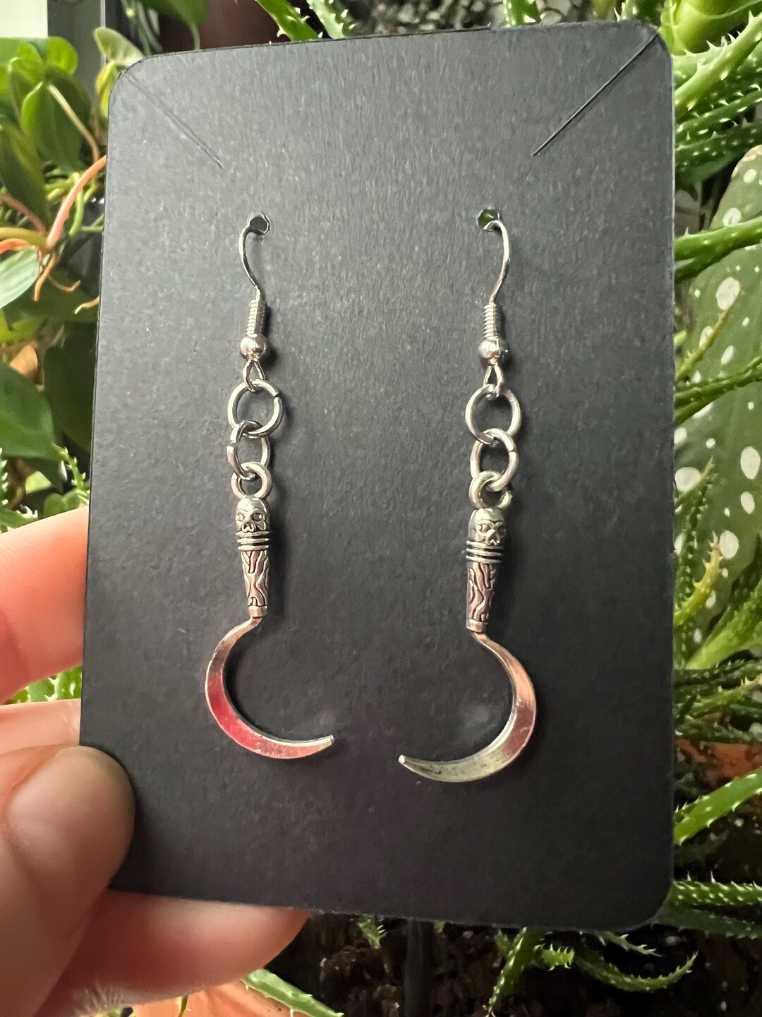 Gothic Silver Grim Reaper Nooks Scythe Dangle Earrings Stainless Steel ...