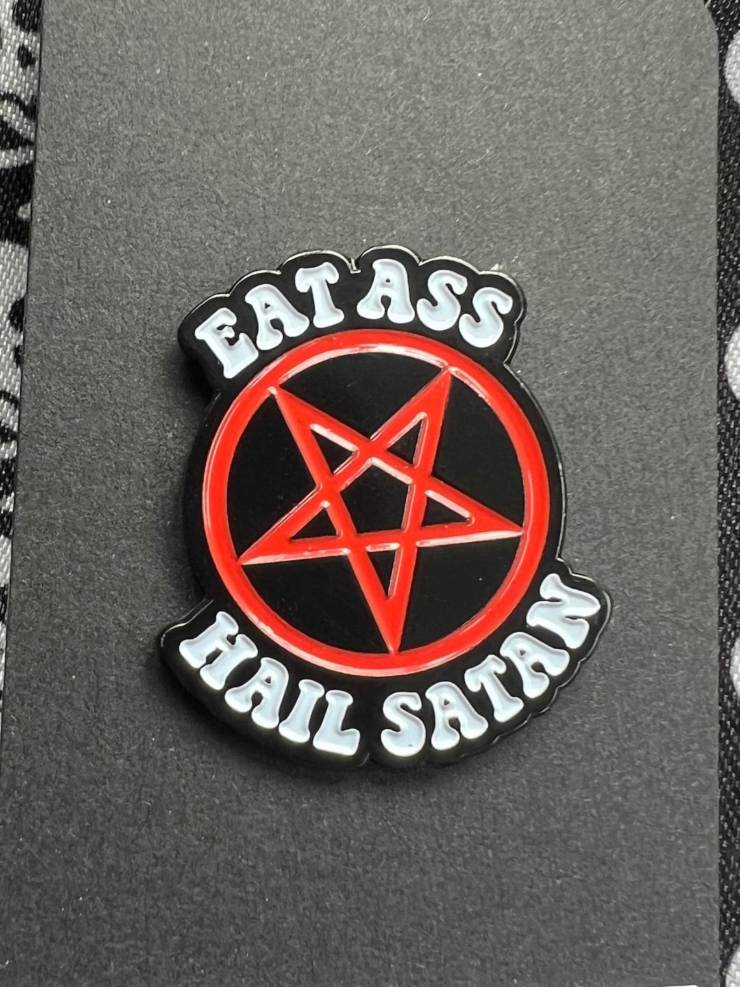 Satanic Pin Eat Ass Hail Satan Lapel Pin Enamel Pin Red Pentagram White ...