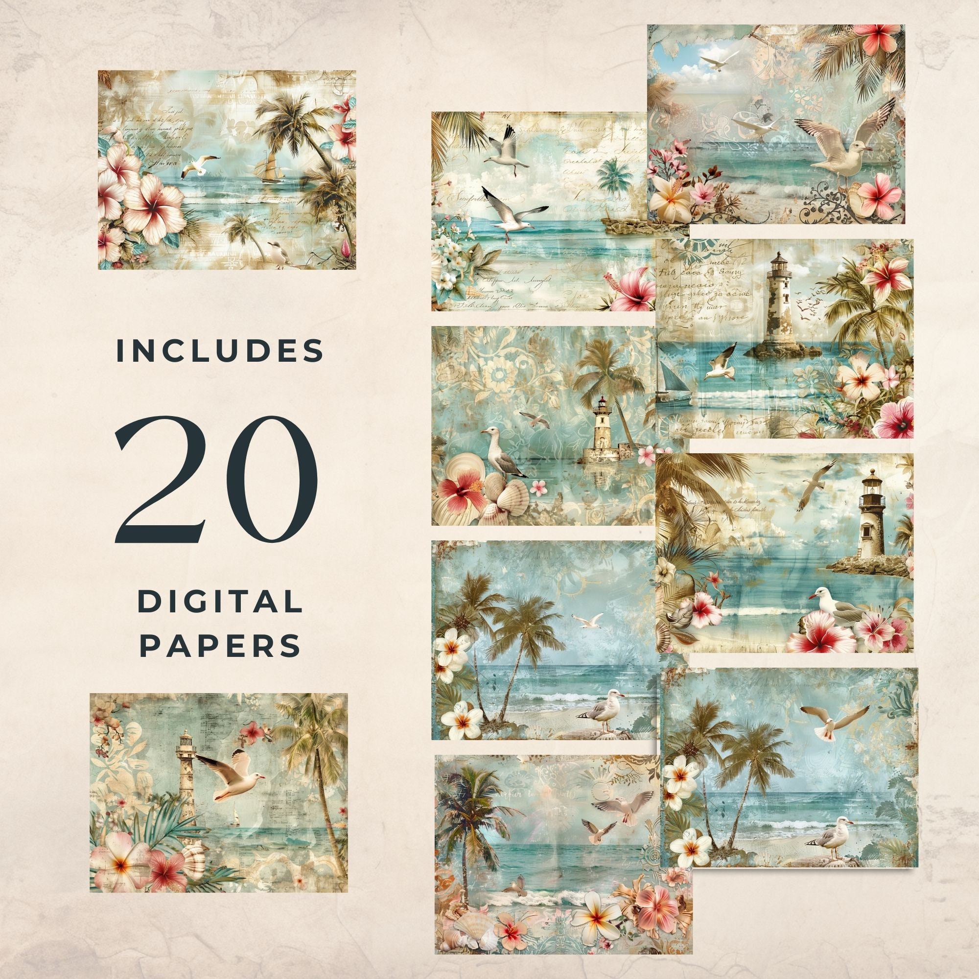 Seagulls and Lighthouses Beach Vacation Shabby Chic Junk Journal Pages ...