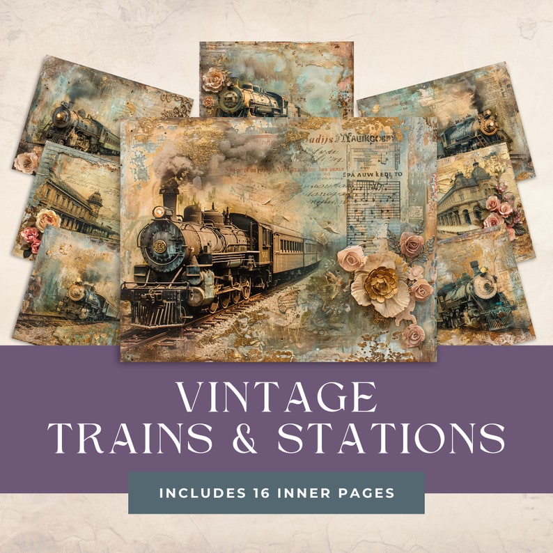 Vintage Trains and Stations Junk Journal Pages. Digital Paper for ...