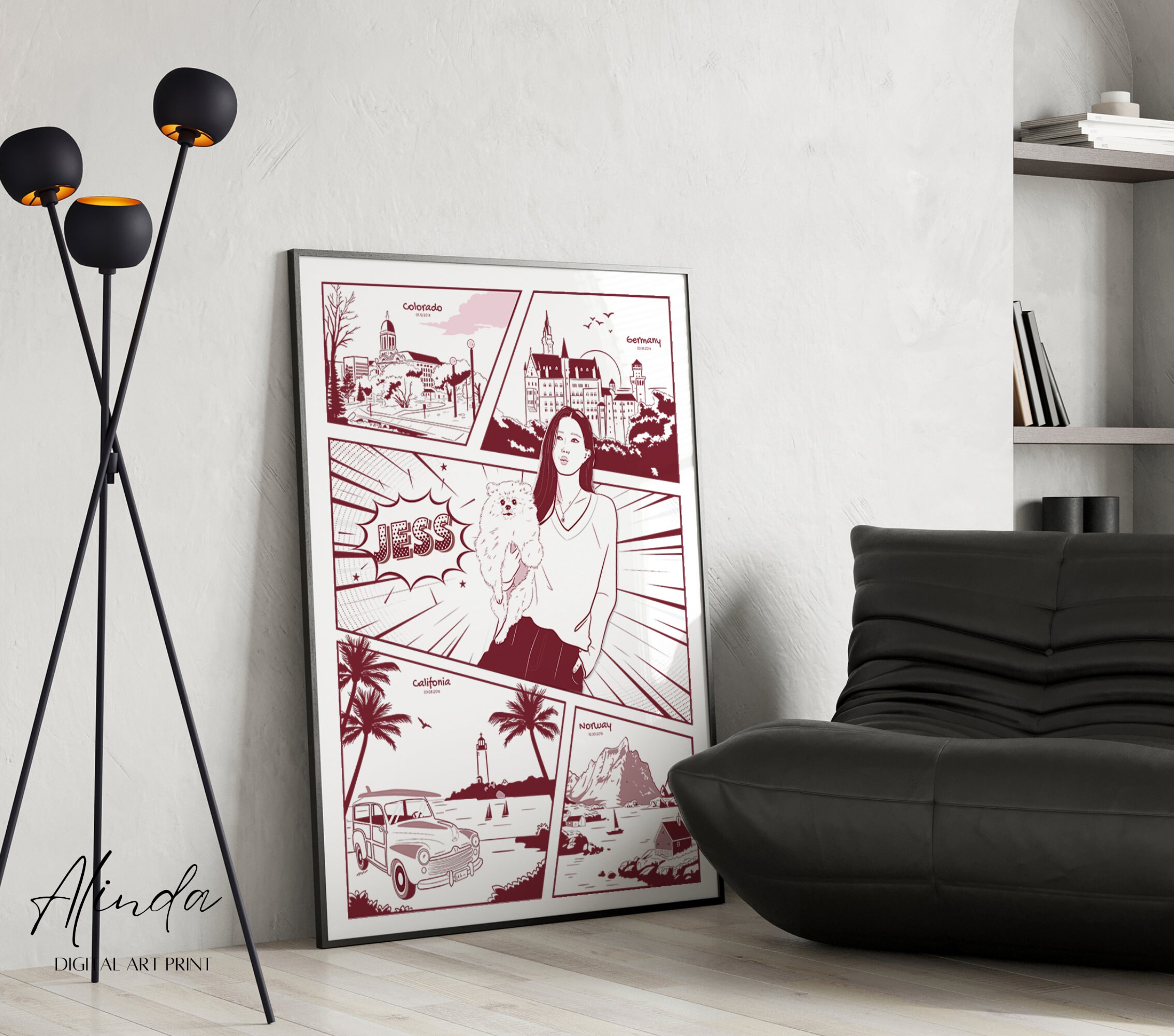 Personalised 30th Birthday Map Illustration, Custom Comic Strip Wall ...