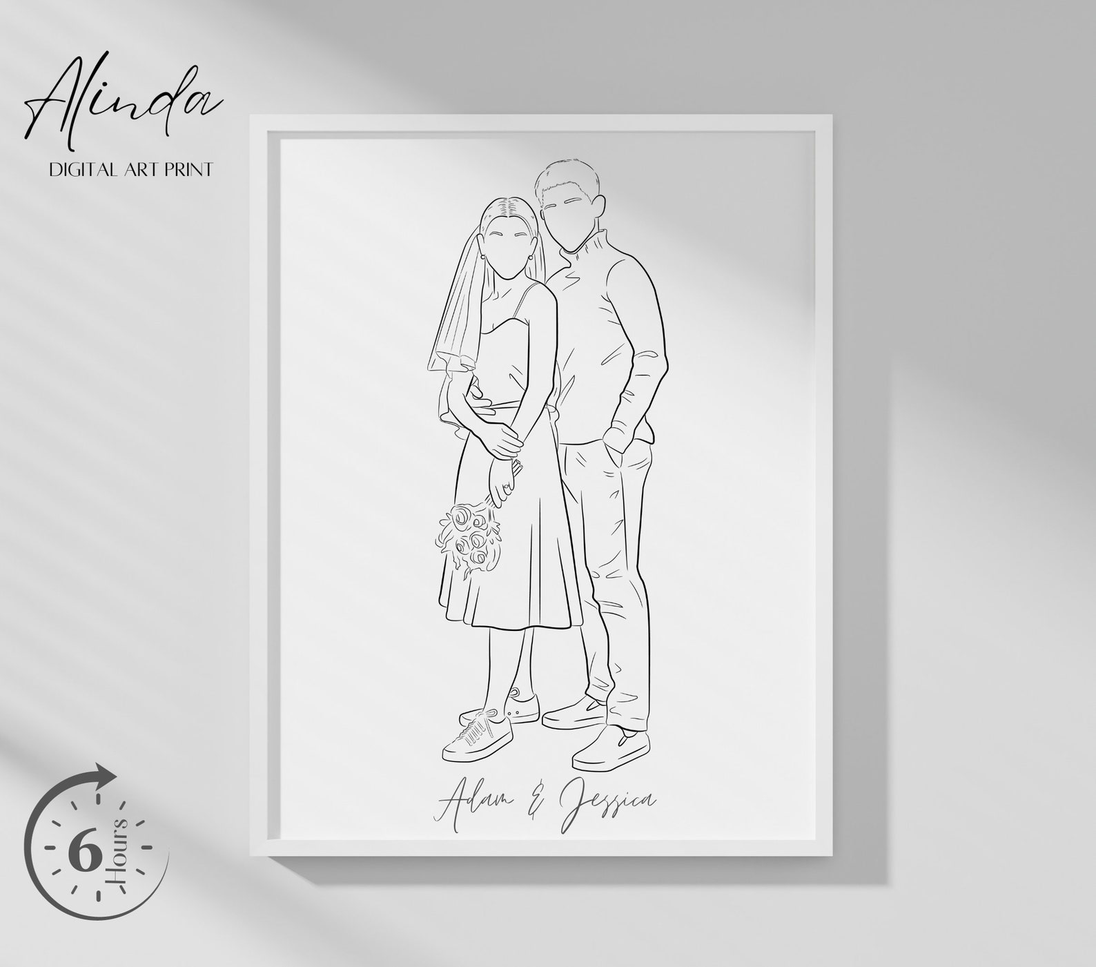 Custom Couple Line Drawing Faceless Portrait Wedding Couple Hand Drawn ...