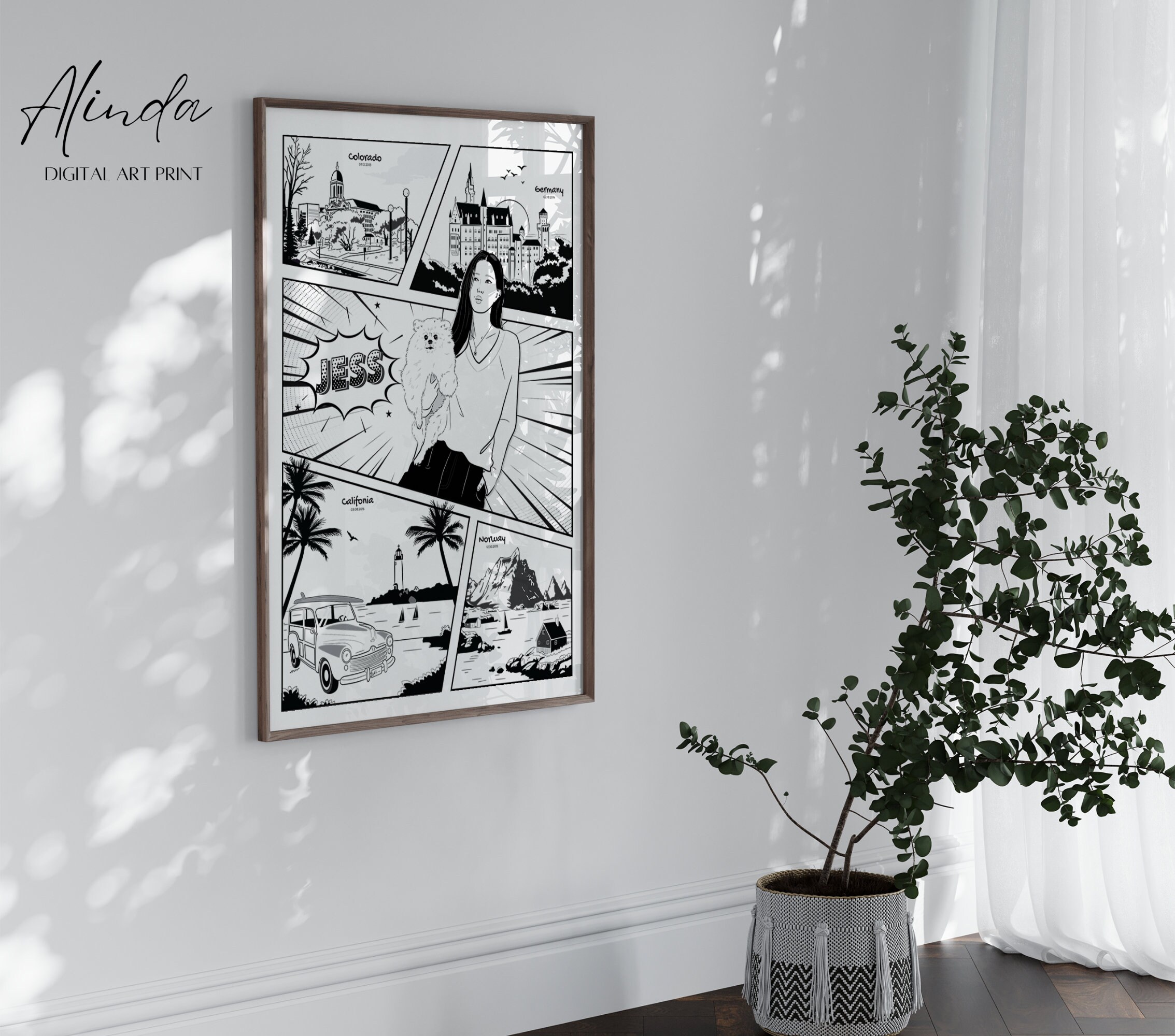 Personalised 30th Birthday Map Illustration, Custom Comic Strip Wall ...