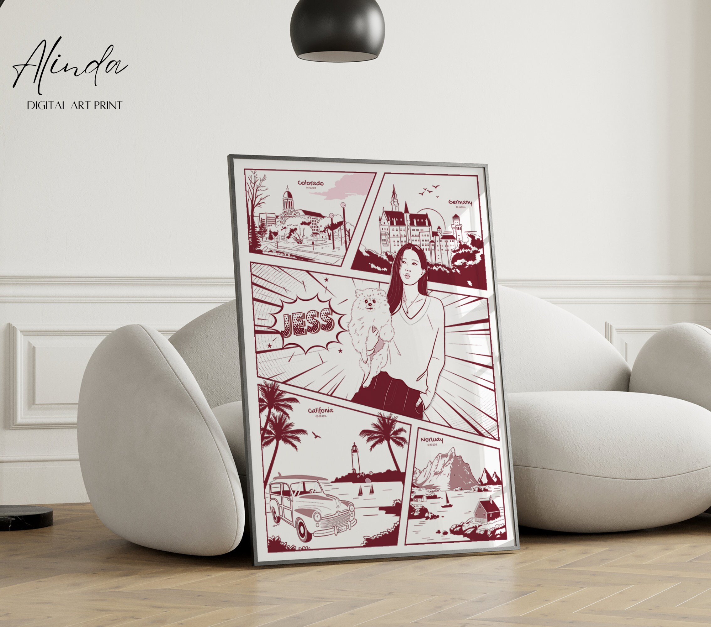 Personalised 30th Birthday Map Illustration, Custom Comic Strip Wall ...