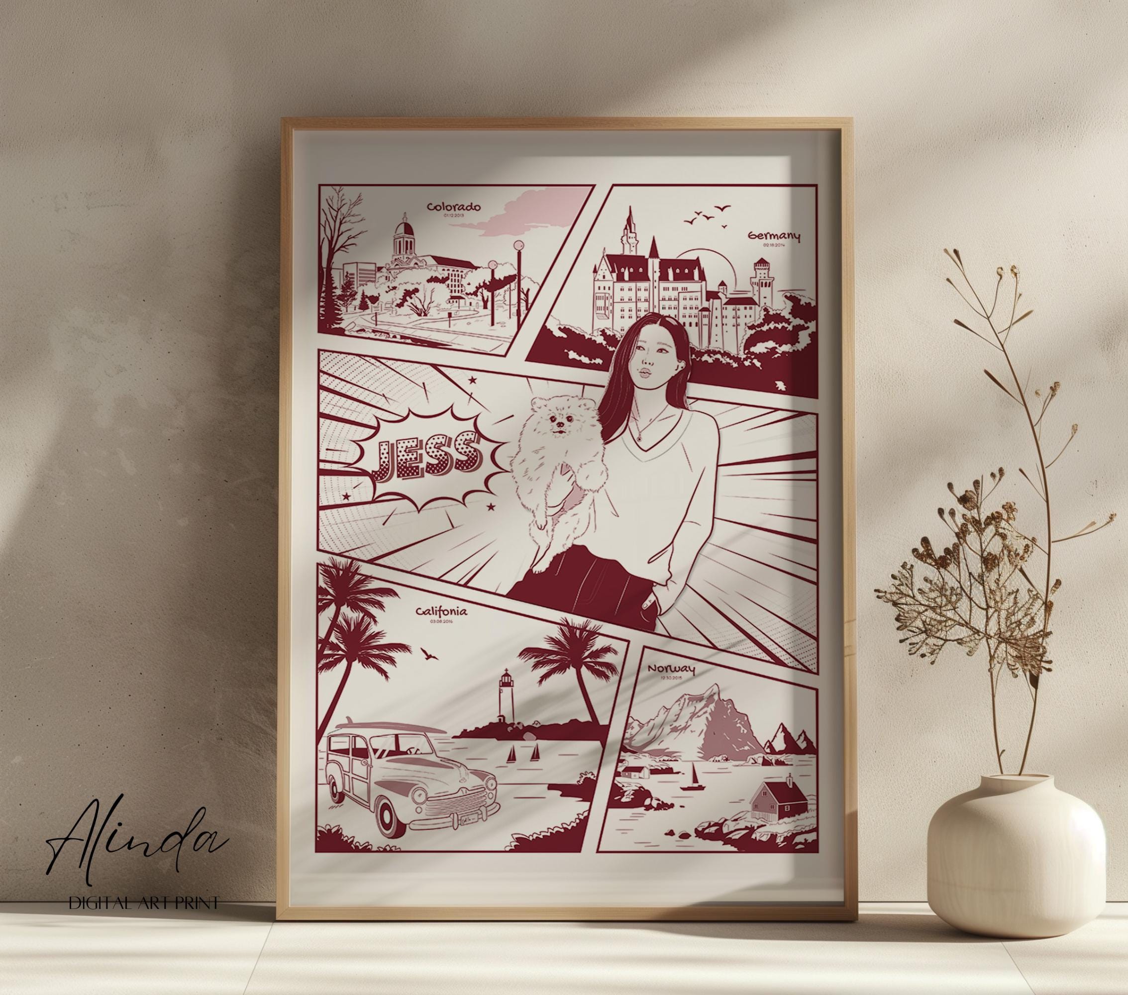 Custom Love Story Map Illustration Hand Drawn Bespoke Travel Story Map ...