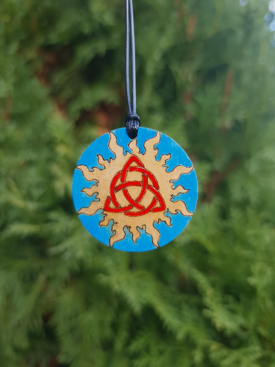 The Trinity Knot in Solar Circle, Triquetra, Triquetrum, Wooden Pendant ...