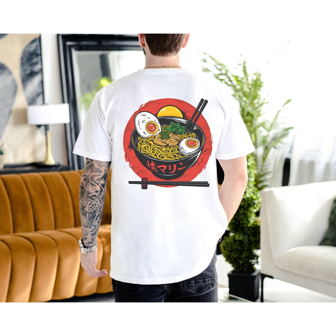 Ramen Graphic T-shirt - Japanese Noodle Bowl Illustration Tee - Casual ...