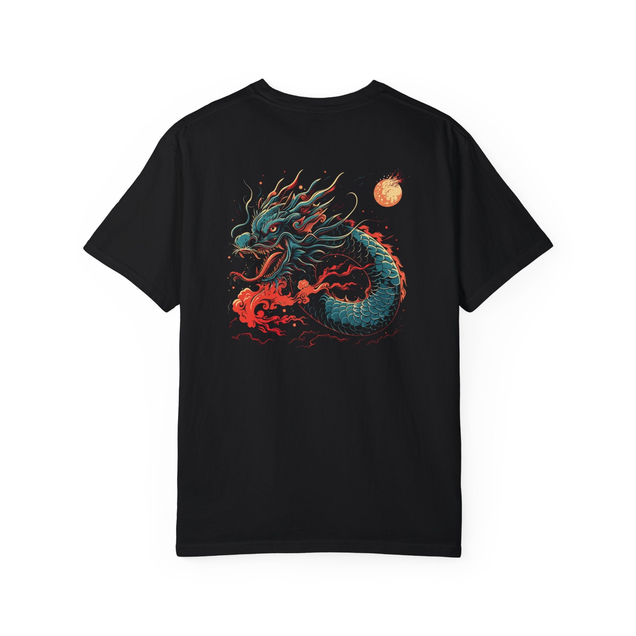 Unisex Black Dragon Graphic T-shirt With Japanese Kanji - Mythical ...