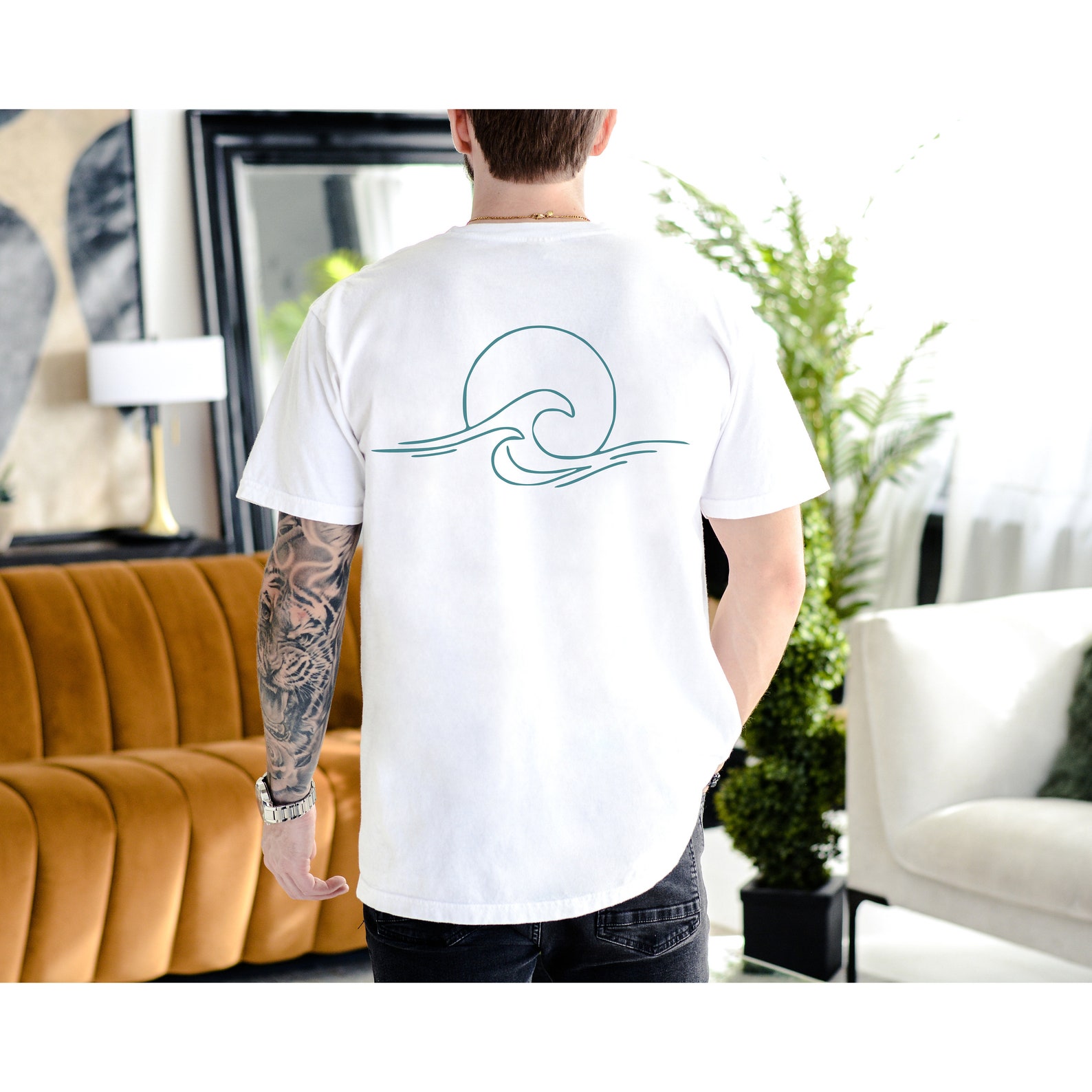 Minimalist Wave Shirt, Ocean Wave Graphic Tee, Surf Style Beach T-shirt ...