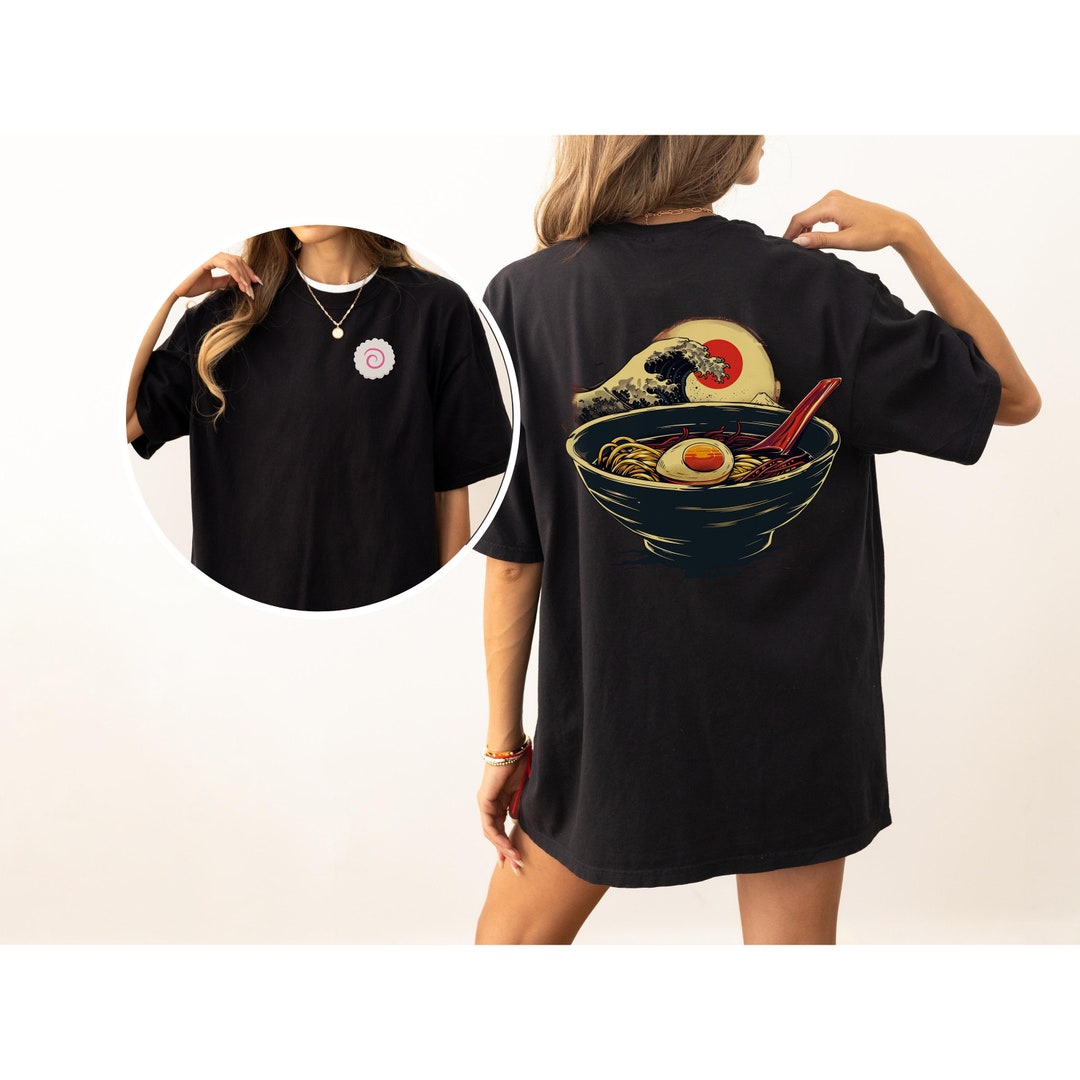 Ramen Graphic T-shirt, Japanese Noodle Bowl With Wave Illustration Tee ...