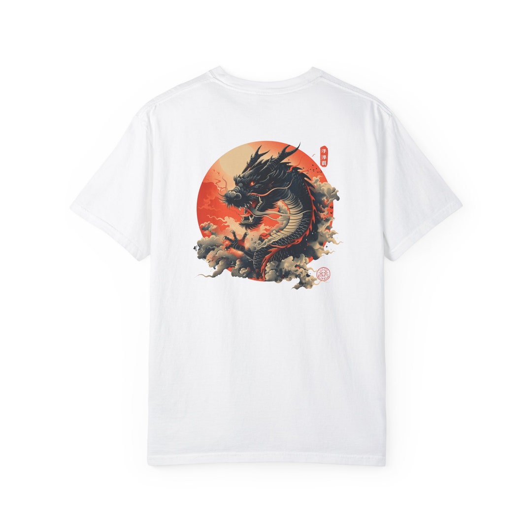Black Dragon T-shirt - Traditional Asian Dragon Tee, Unisex White ...