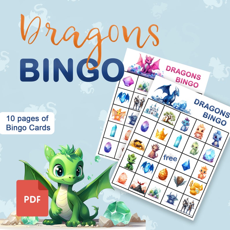 Dragon Bingo Printable Card Game, Bingo Game, Printable Game for Kids ...