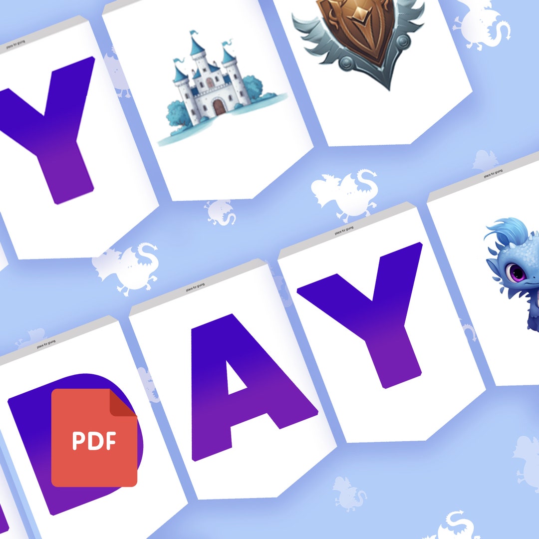 Dragon Digital Birthday Banner, Dino Printable Birthday Decor, Digital ...