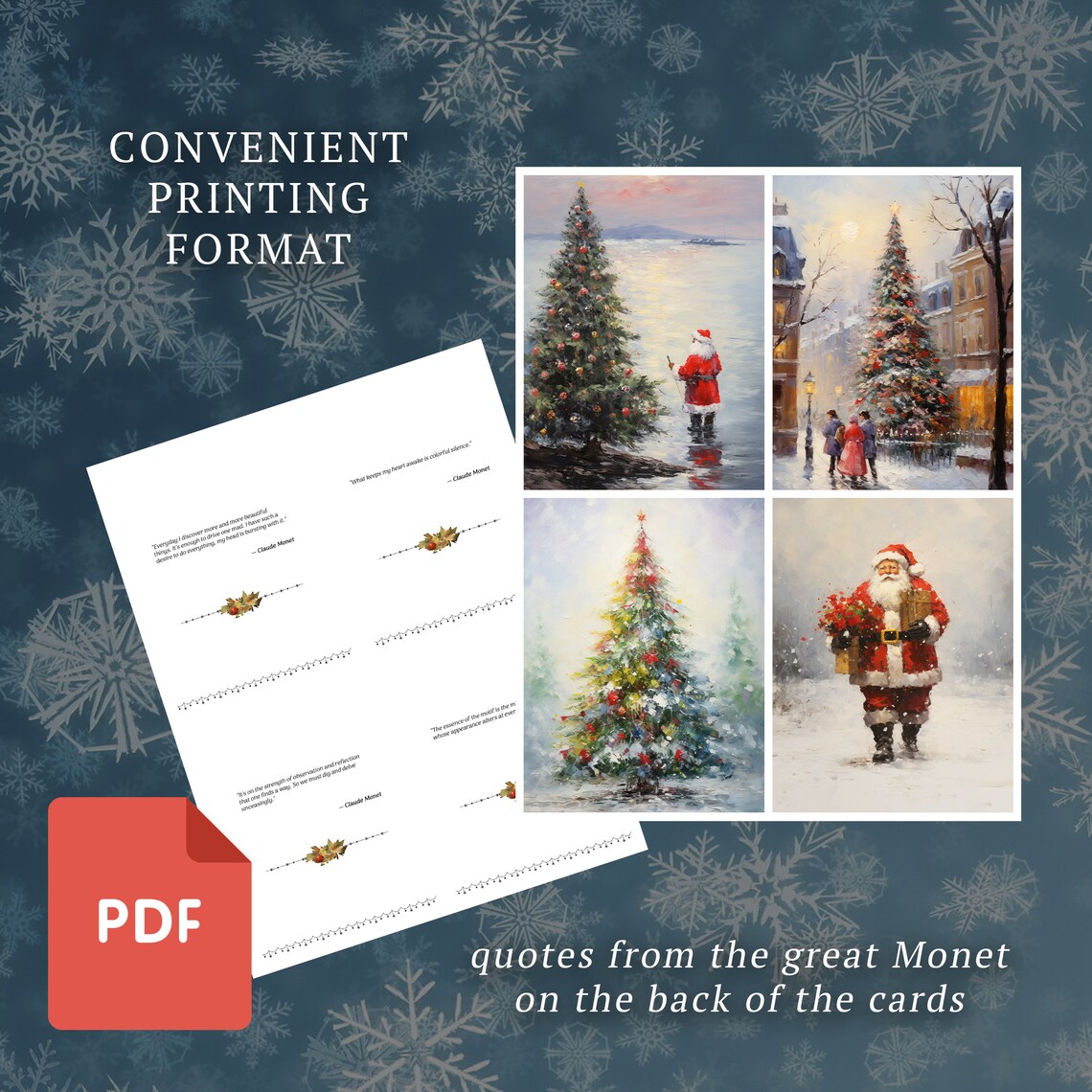 Christmas Santa Postcards, Printable Impressionism Postcard Digital ...