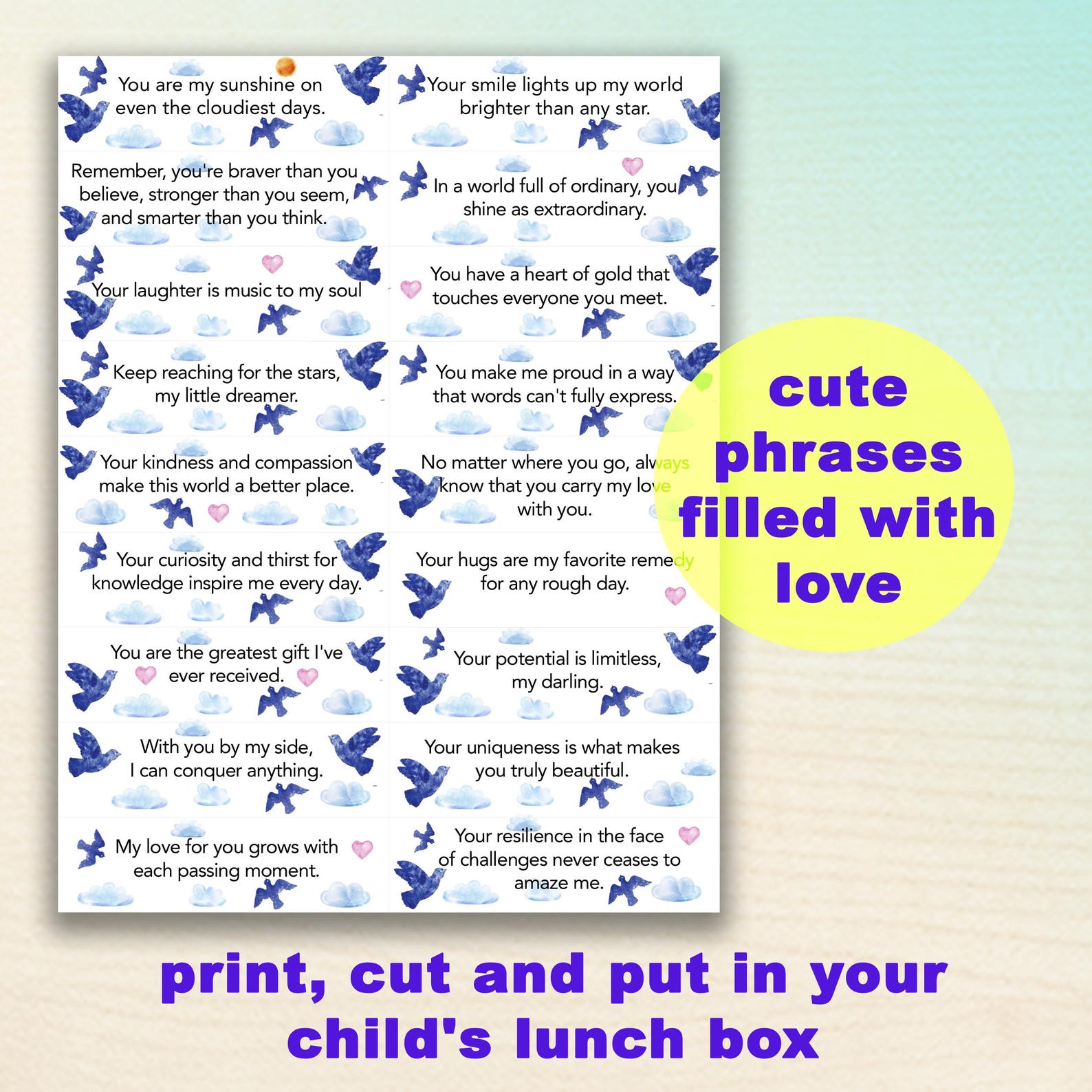 Lunch Box Notes | Printable Kid's Lunch Box Cards | Back to School | 90 ...