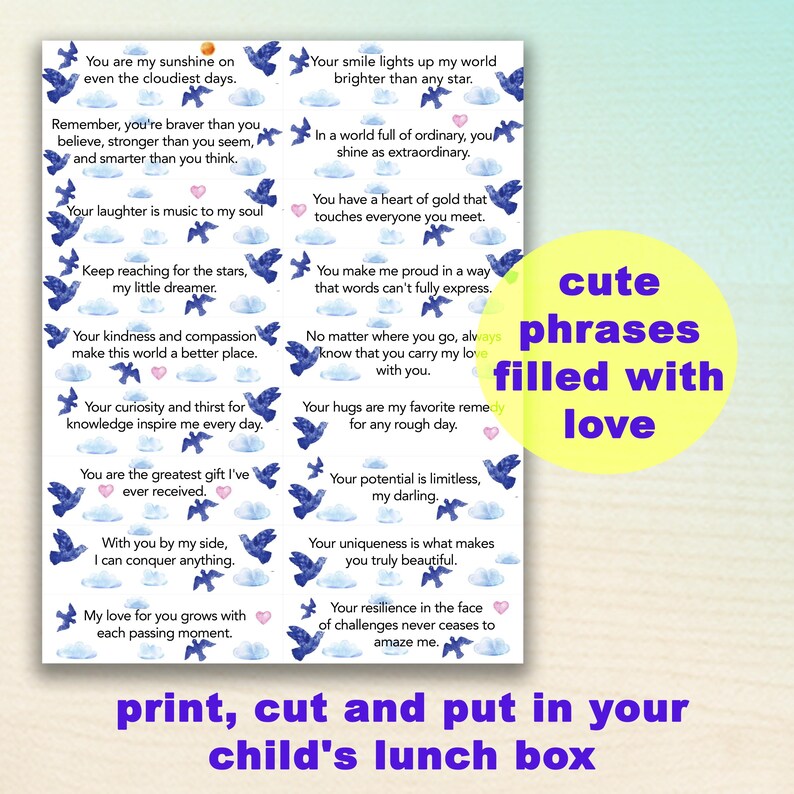 Lunch Box Notes | Printable Kid's Lunch Box Cards | Back to School | 90 ...