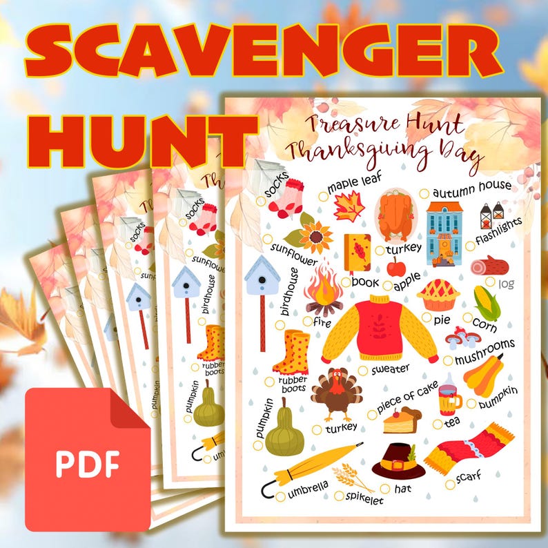 Thanksgiving Treasure Hunt | Printable Scavenger Hunt | Nature ...