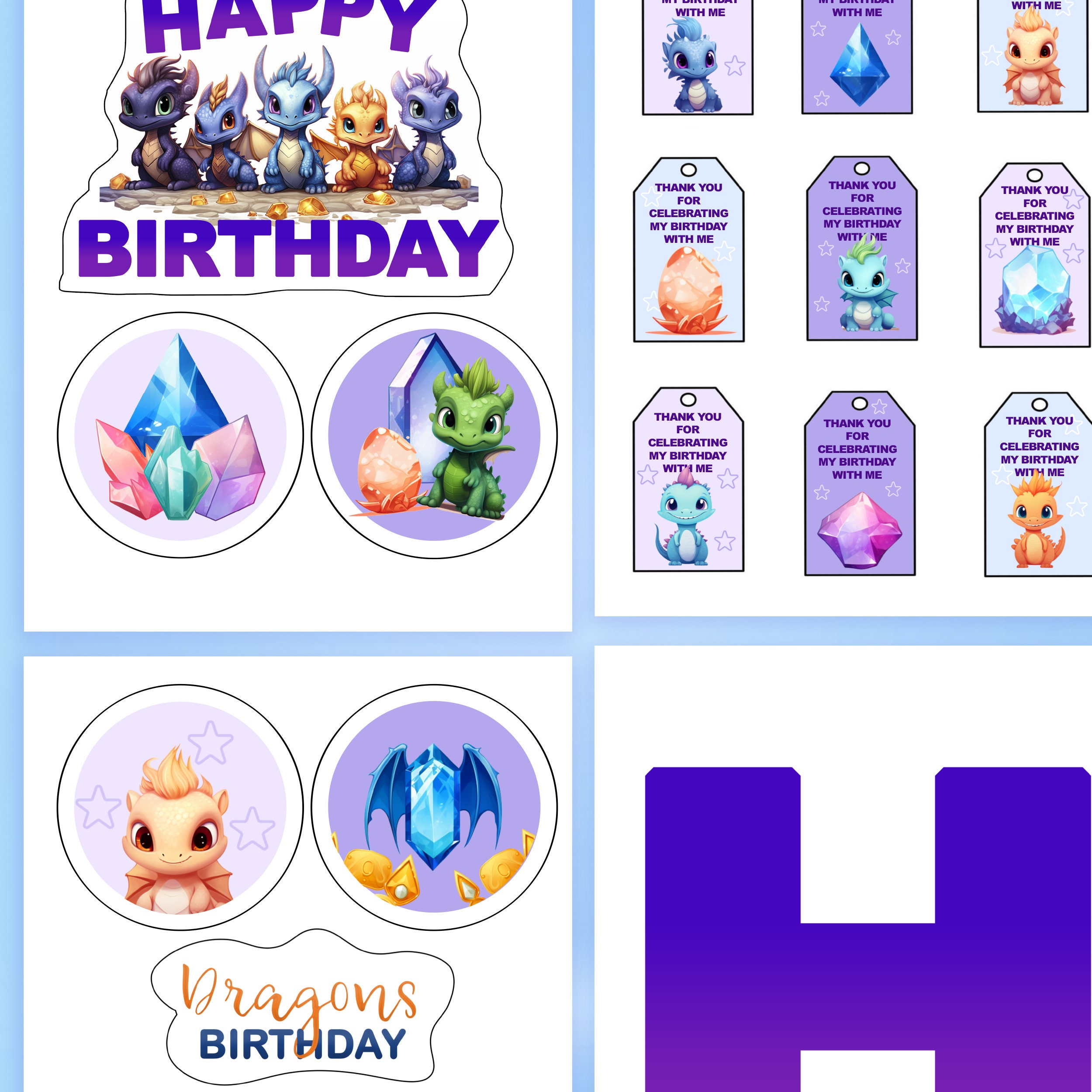 Printable Flags Cake Toppers Gift Tags Dragons Birthday Party - Etsy