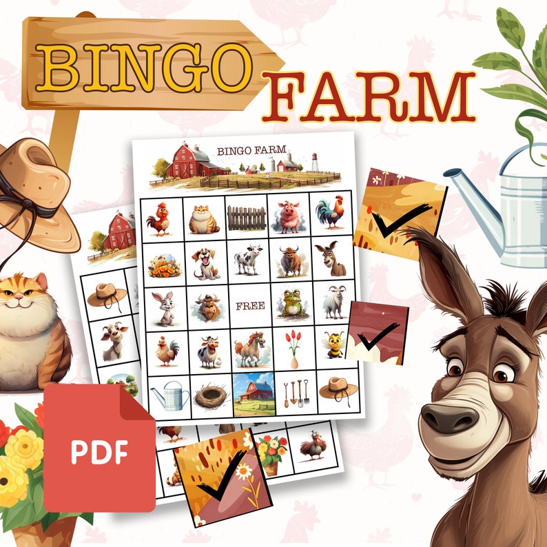 Farm Bingo, Printable Board Game, Bingo Game, Printable Game for Kids ...