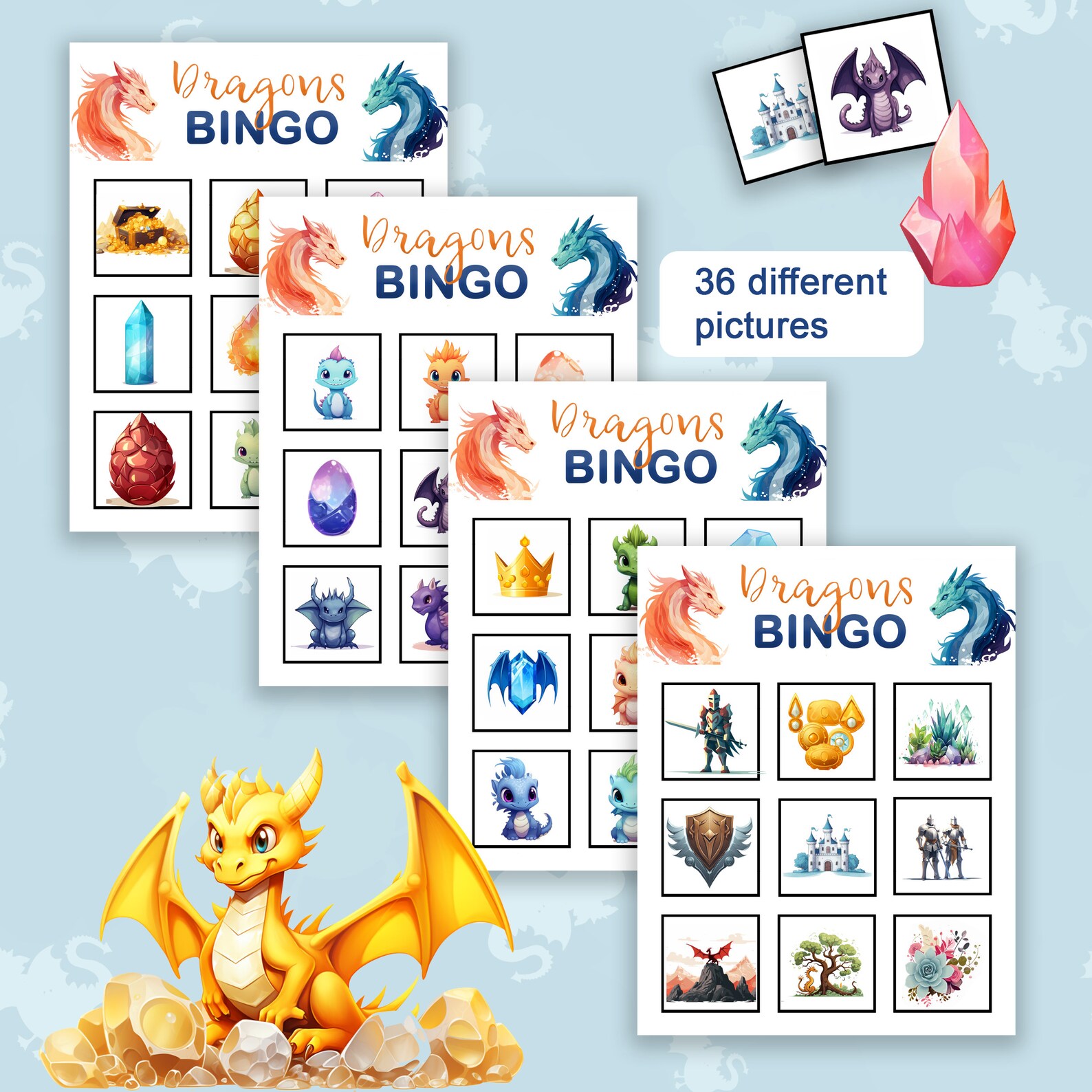 Dragon Bingo Printable Card Game, Bingo Game, Printable Game for Kids ...