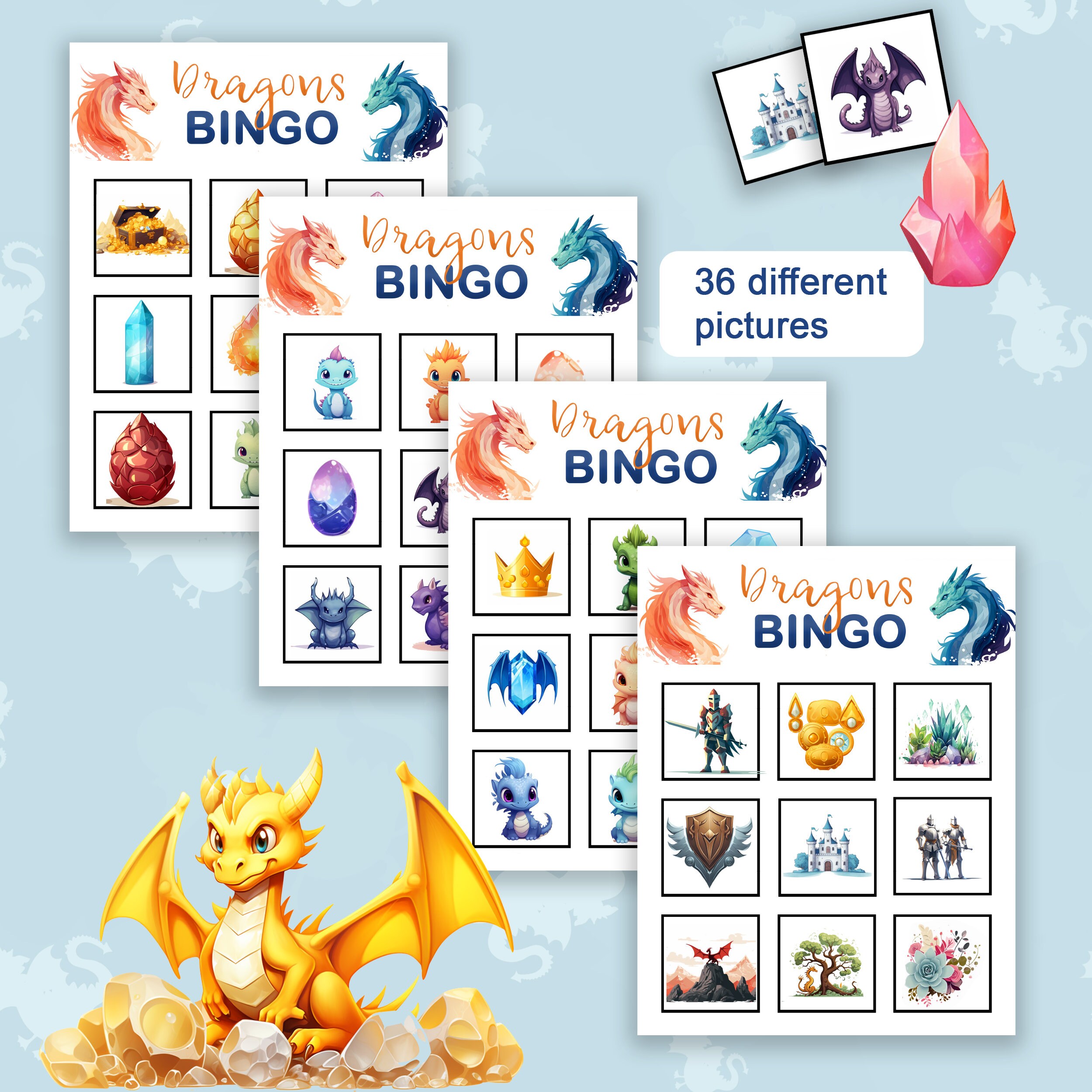 Dragon Bingo Printable Card Game, Bingo Game, Printable Game for Kids ...