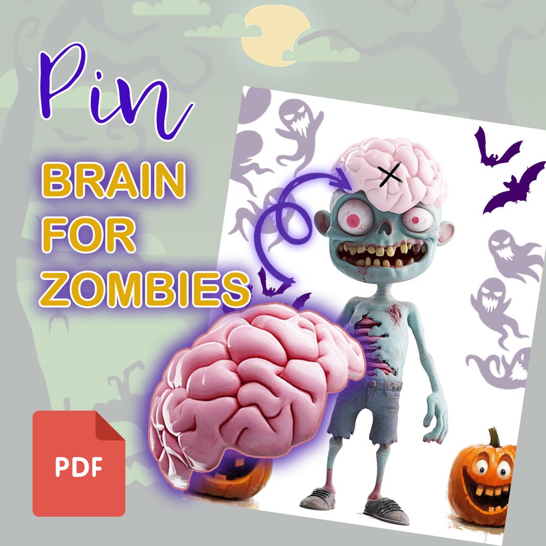 Pin the Brain on the Zombie- DIY Party Game for Halloween, Digital ...
