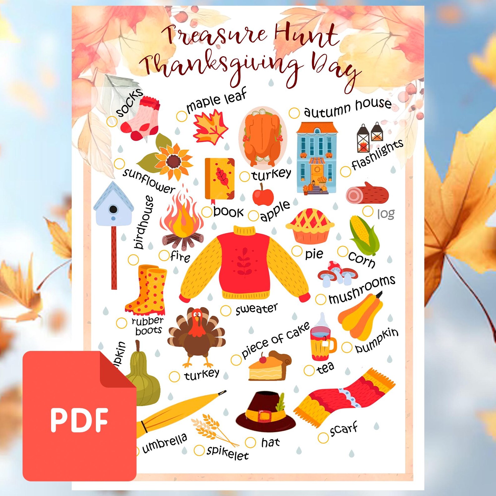 Thanksgiving Treasure Hunt | Printable Scavenger Hunt | Nature ...