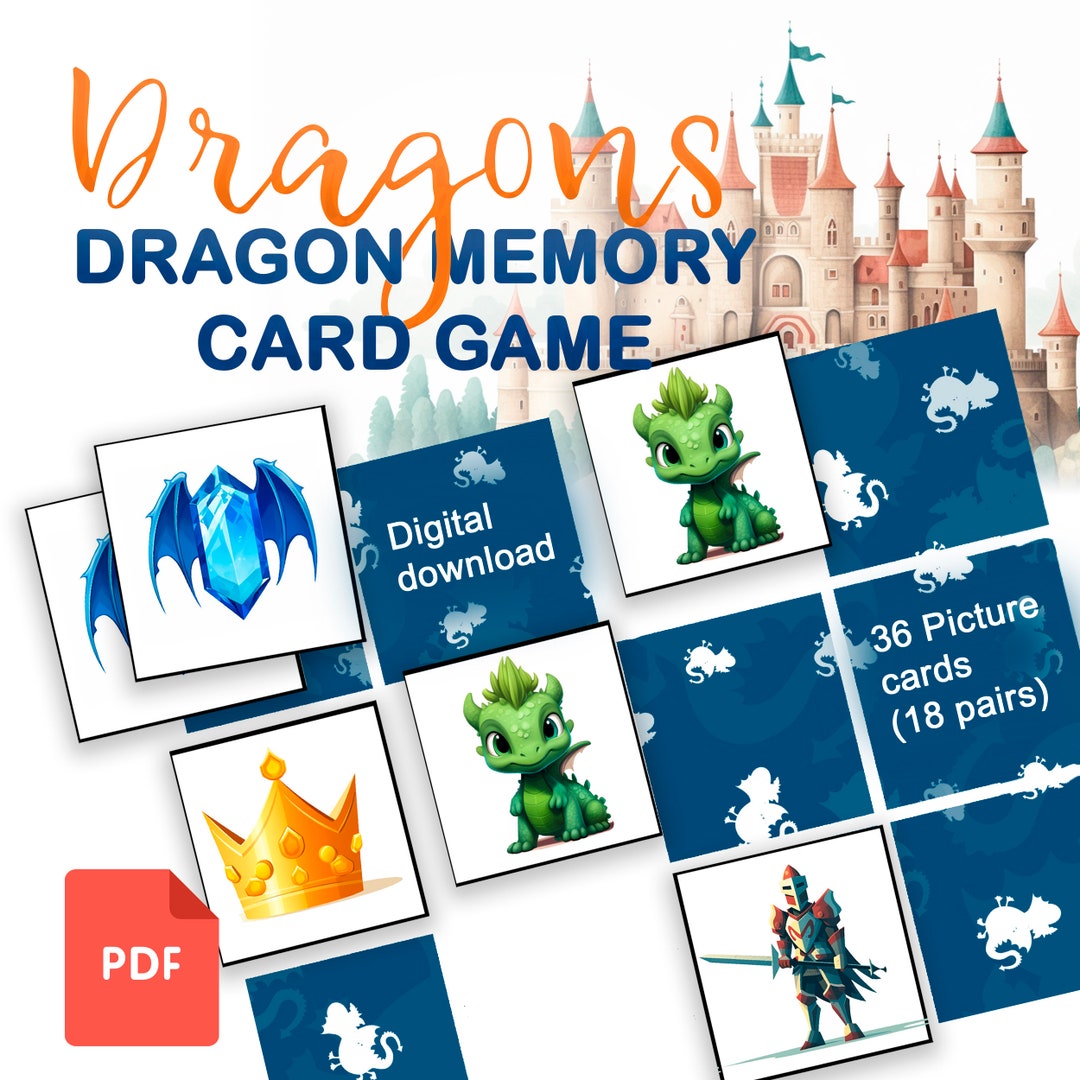 Dragon Memory Printable Card Game, Matching Game,memory Game, Printable ...