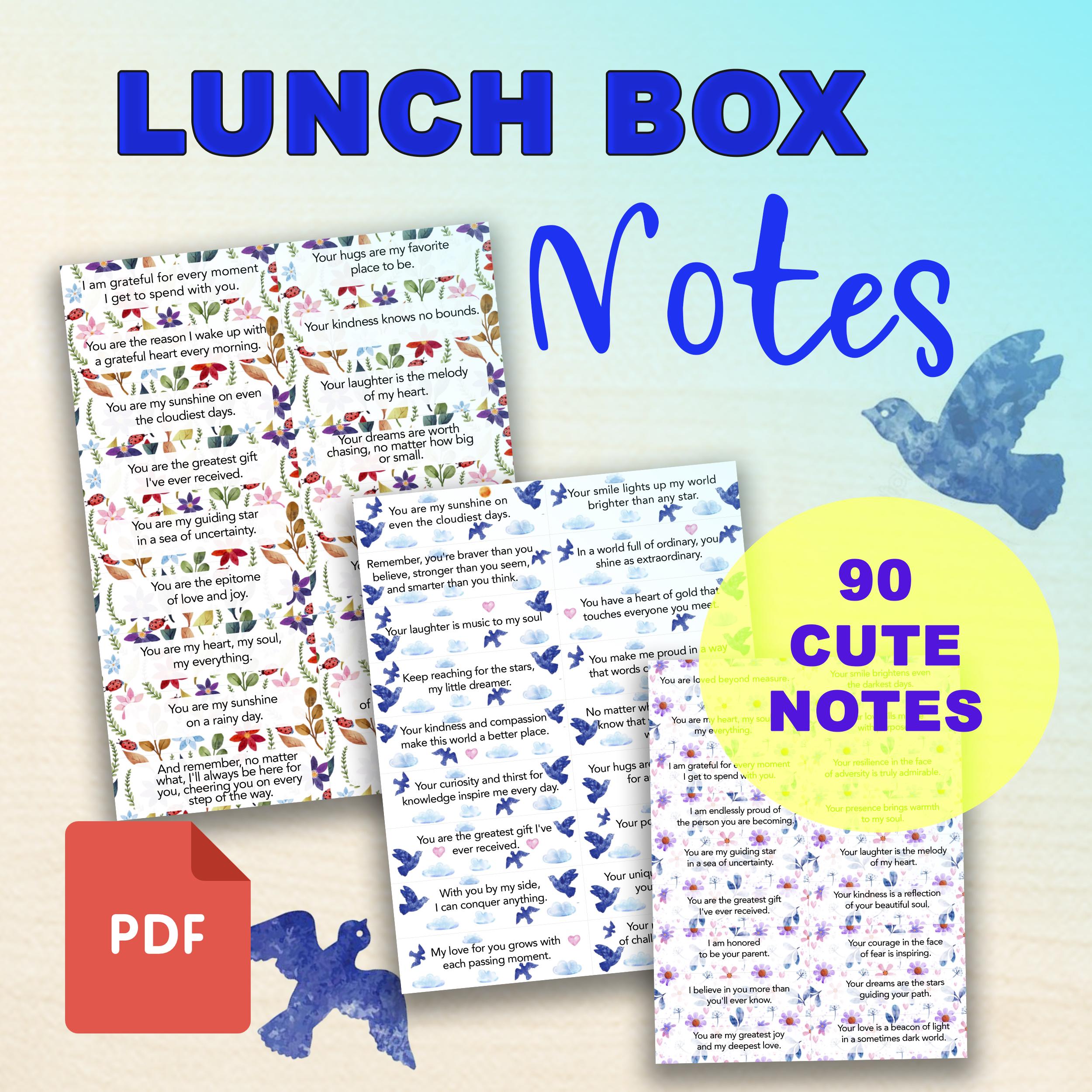 Lunch Box Notes | Printable Kid's Lunch Box Cards | Back to School | 90 ...