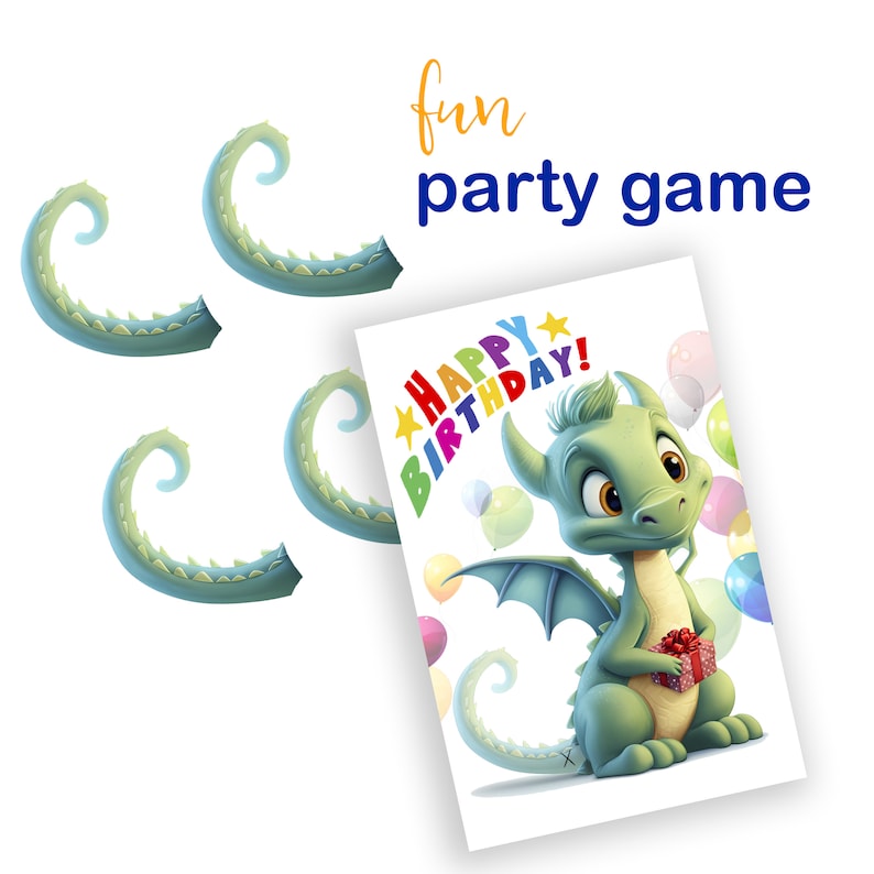 Pin the Tail on the Dragon- DIY Party Game for Boys and Girls, Digital ...