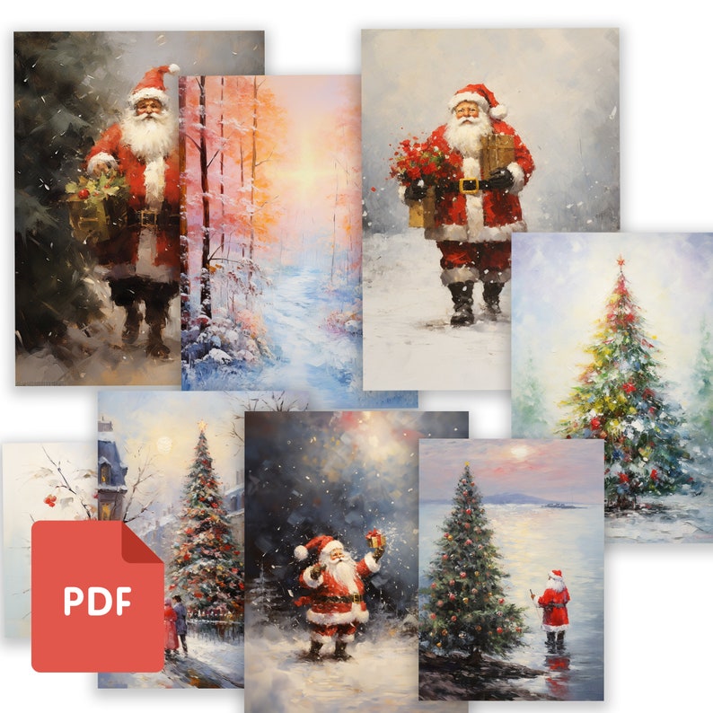Christmas Santa Postcards Printable Impressionism Postcard - Etsy