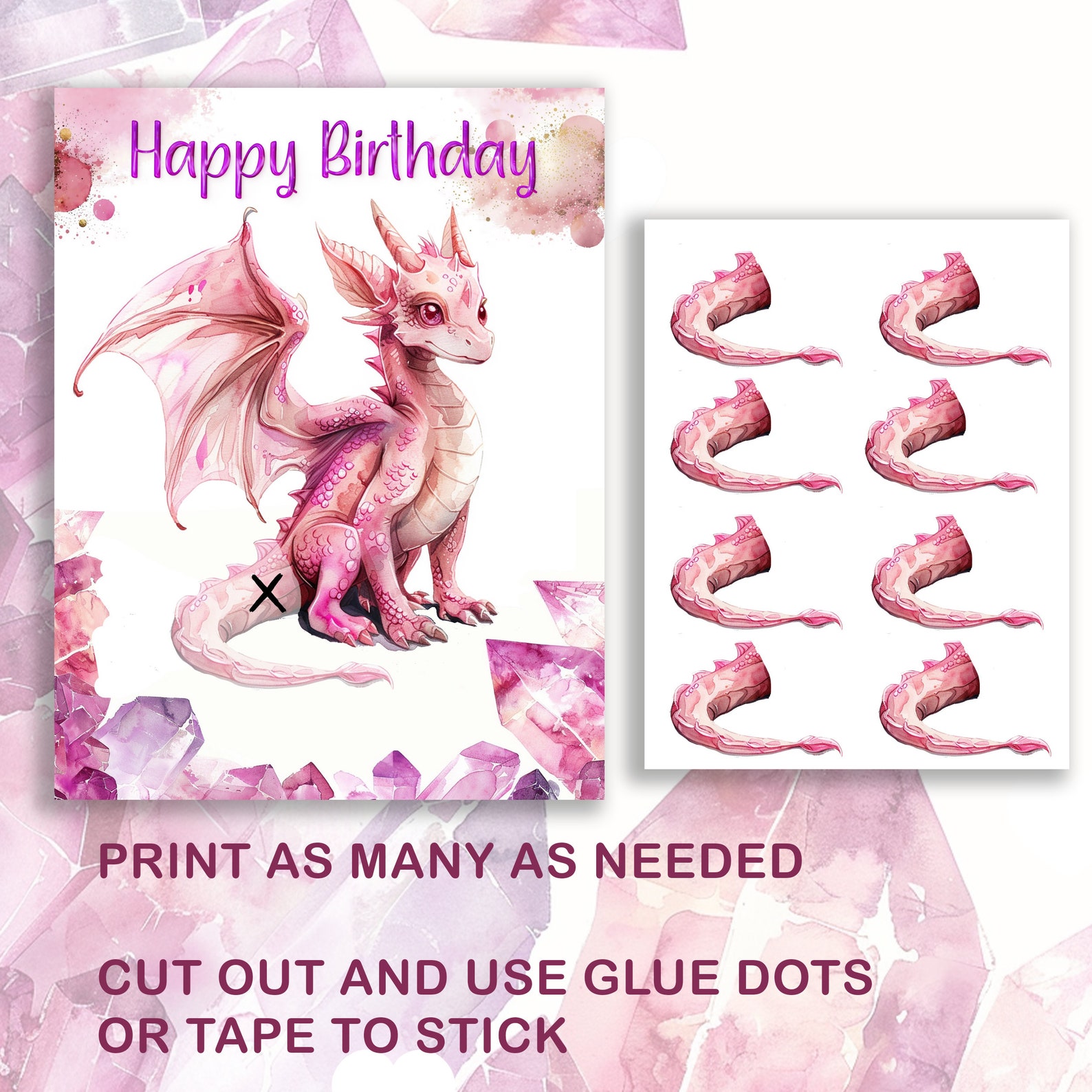 Pin the Tail on the Dragon- DIY Party Game for Boys and Girls, Digital ...