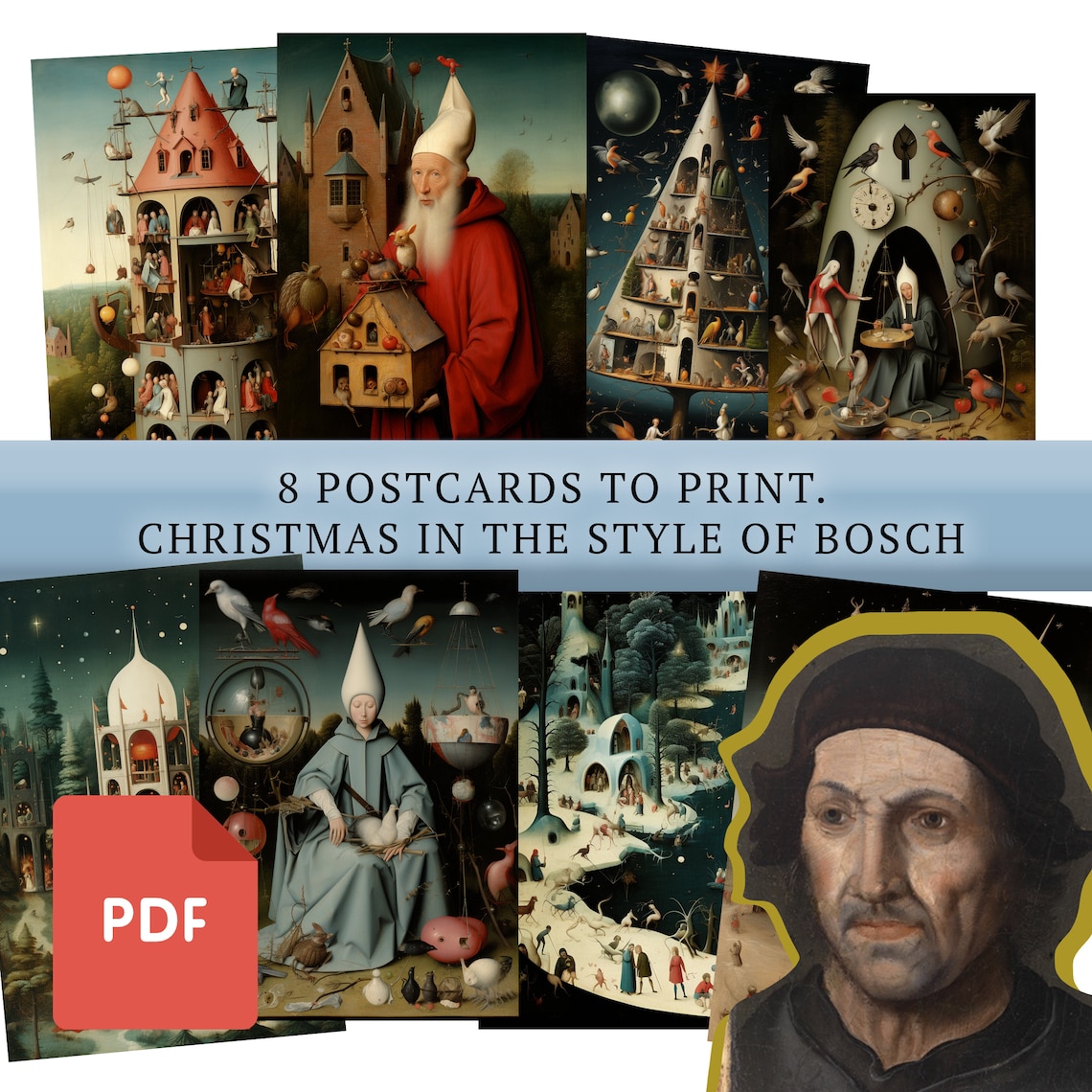 Christmas Santa Postcards, Printable Renaissance Postcard Digital ...