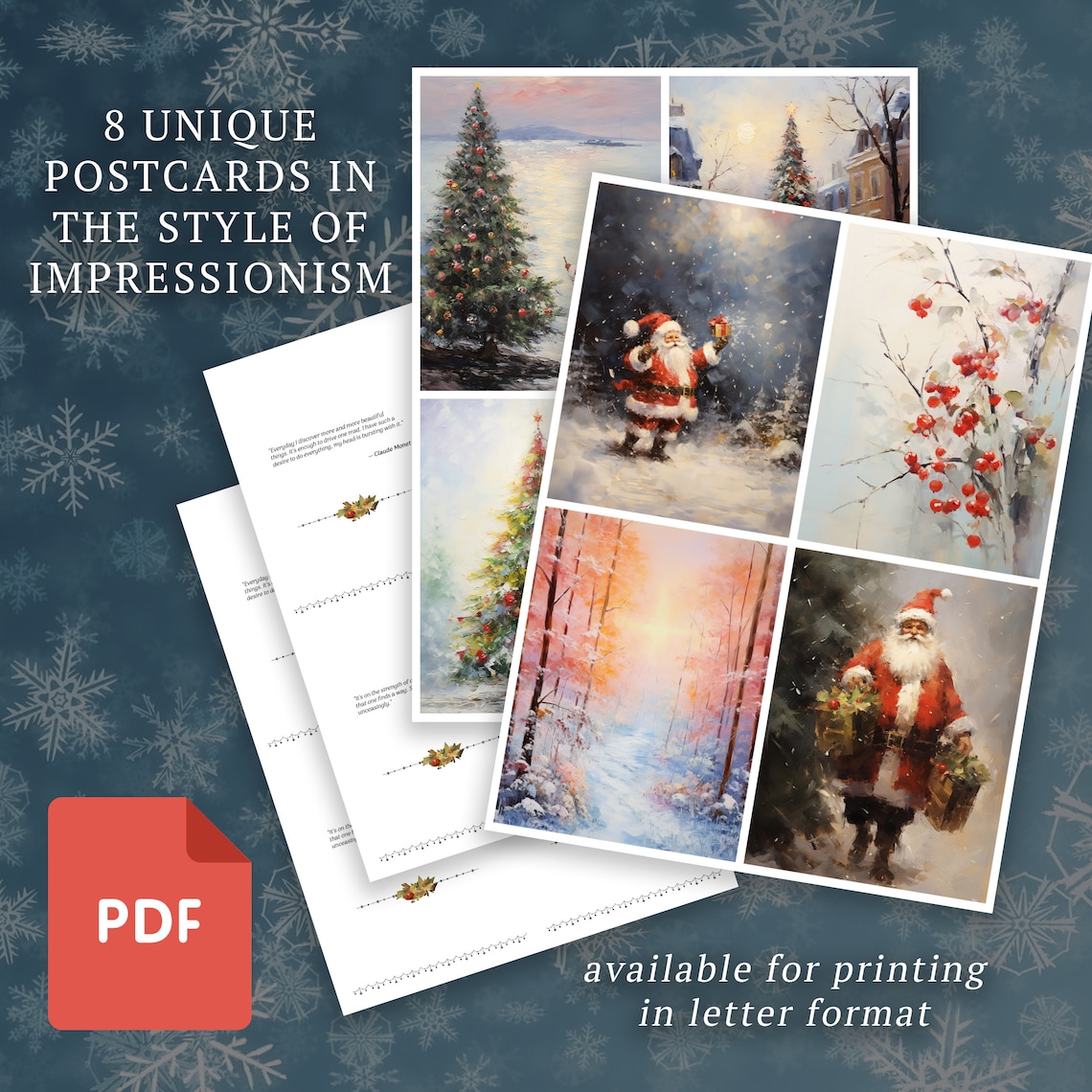 Christmas Santa Postcards, Printable Impressionism Postcard Digital ...