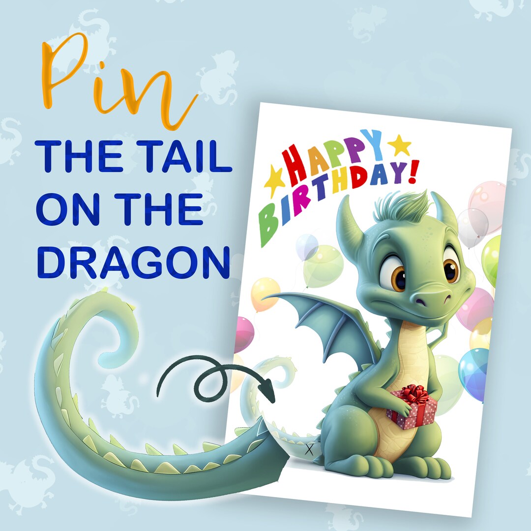 Pin the Tail on the Dragon- DIY Party Game for Boys and Girls, Digital ...