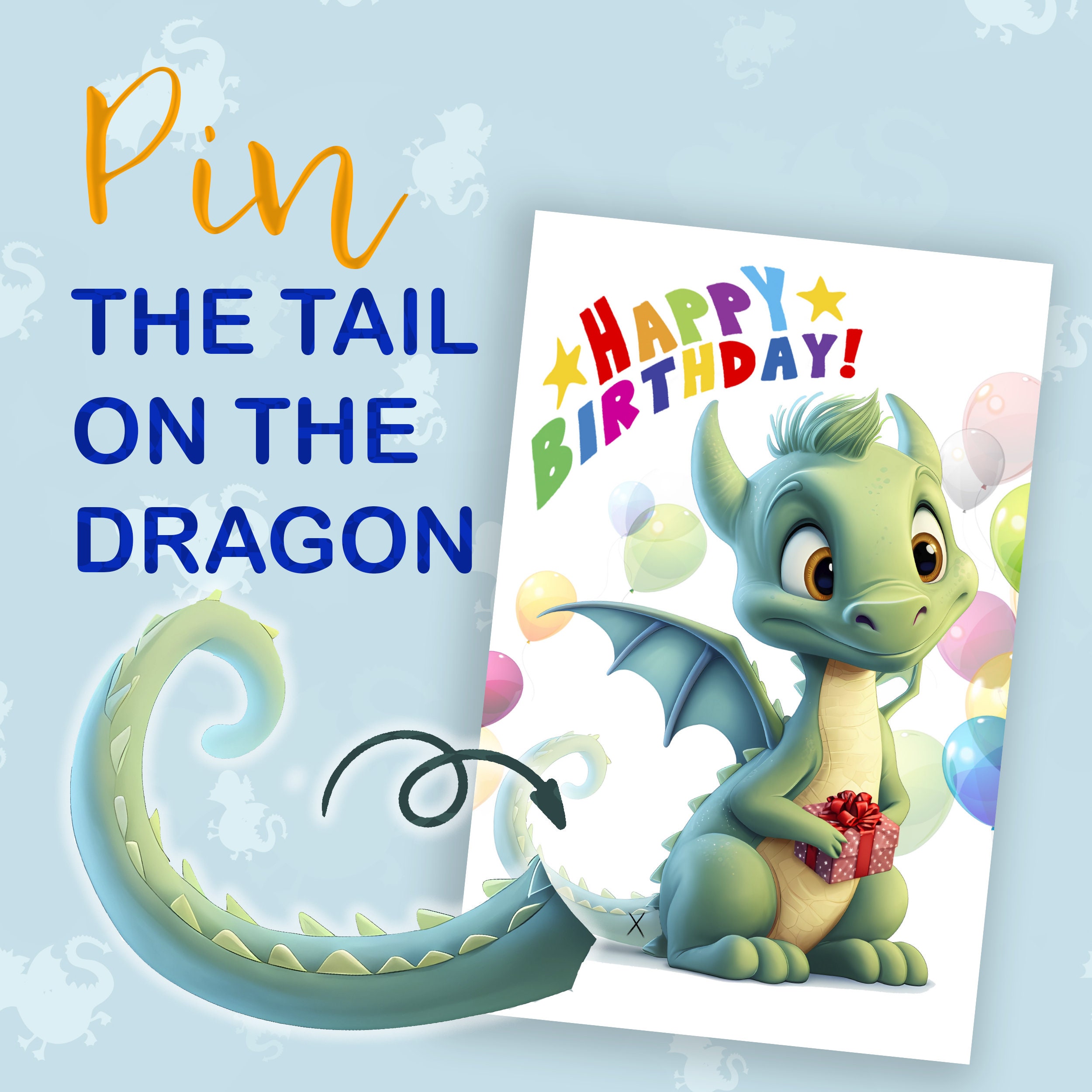 Pin the Tail on the Dragon- DIY Party Game for Boys and Girls, Digital ...