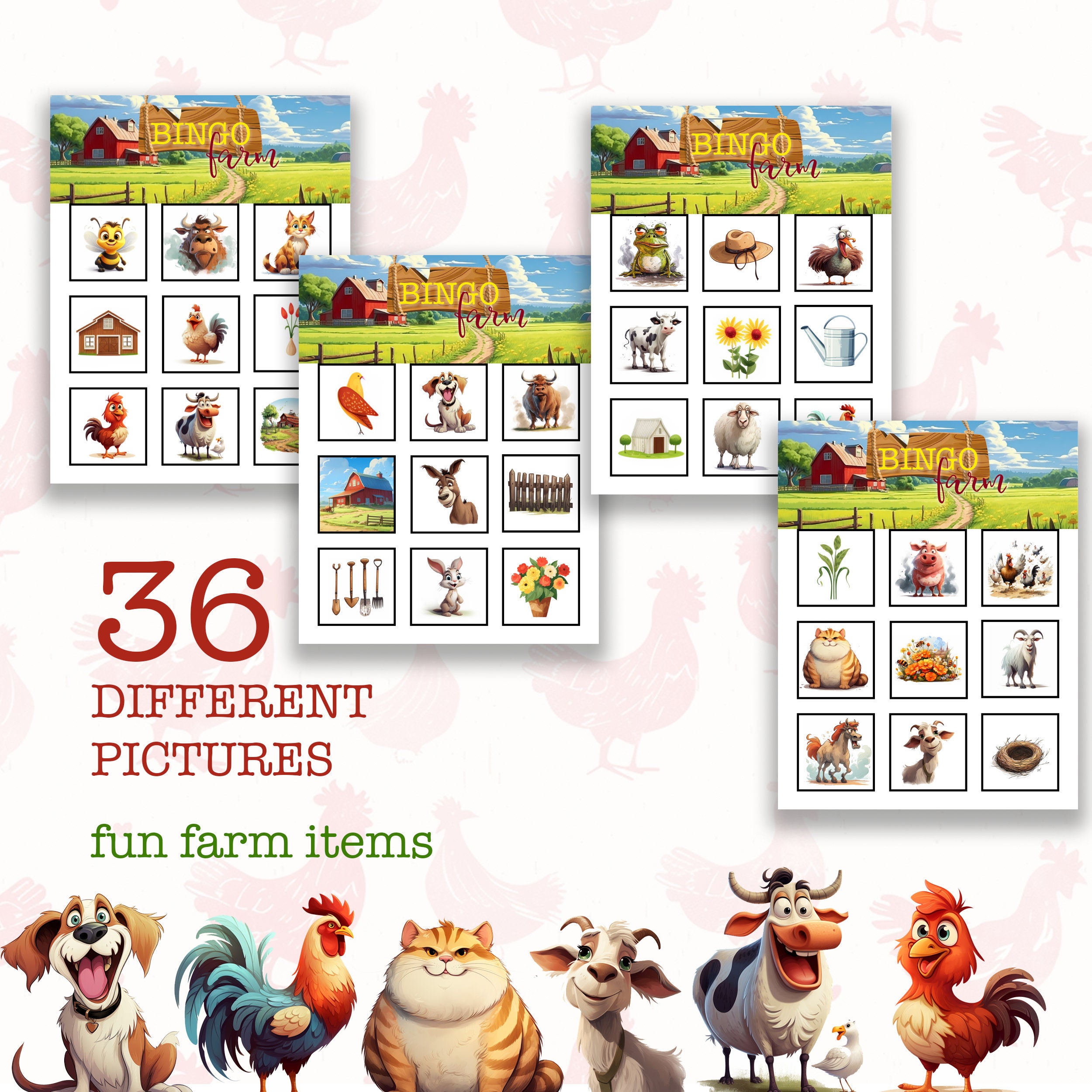 Farm Bingo, Printable Board Game, Bingo Game, Printable Game for Kids ...
