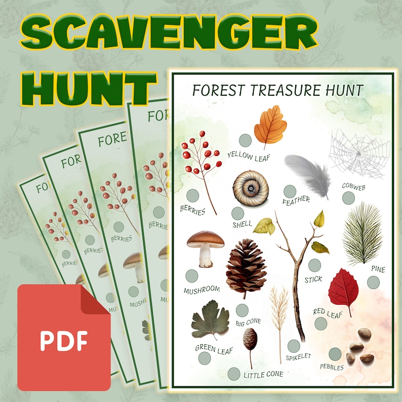 Forest Treasure Hunt | Printable Scavenger Hunt | Nature Scavenger Hunt ...