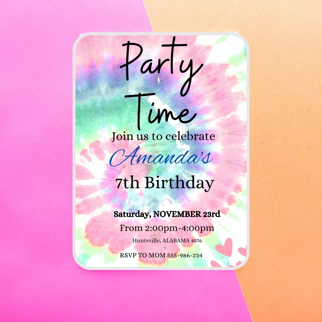 Digital Colorful Party Invitation, Canva Template, Electronic Birthday ...
