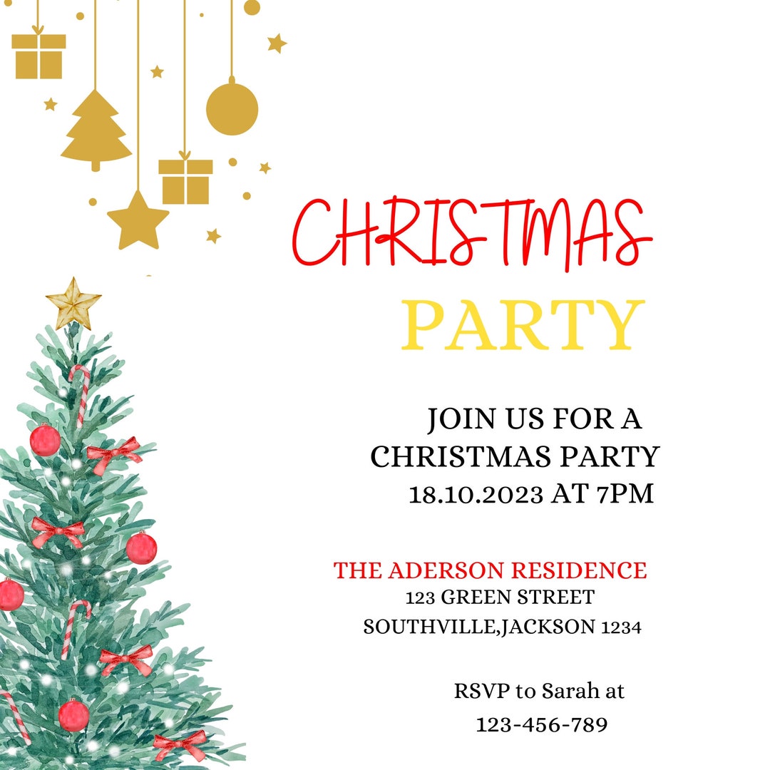 Christmas Tree Party Invitation Cards, Festive Holiday Design, Perfect ...