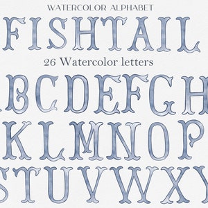 Watercolor Fishtail Alphabet, Blue Wedding Monogram Letters (PNG) - Etsy