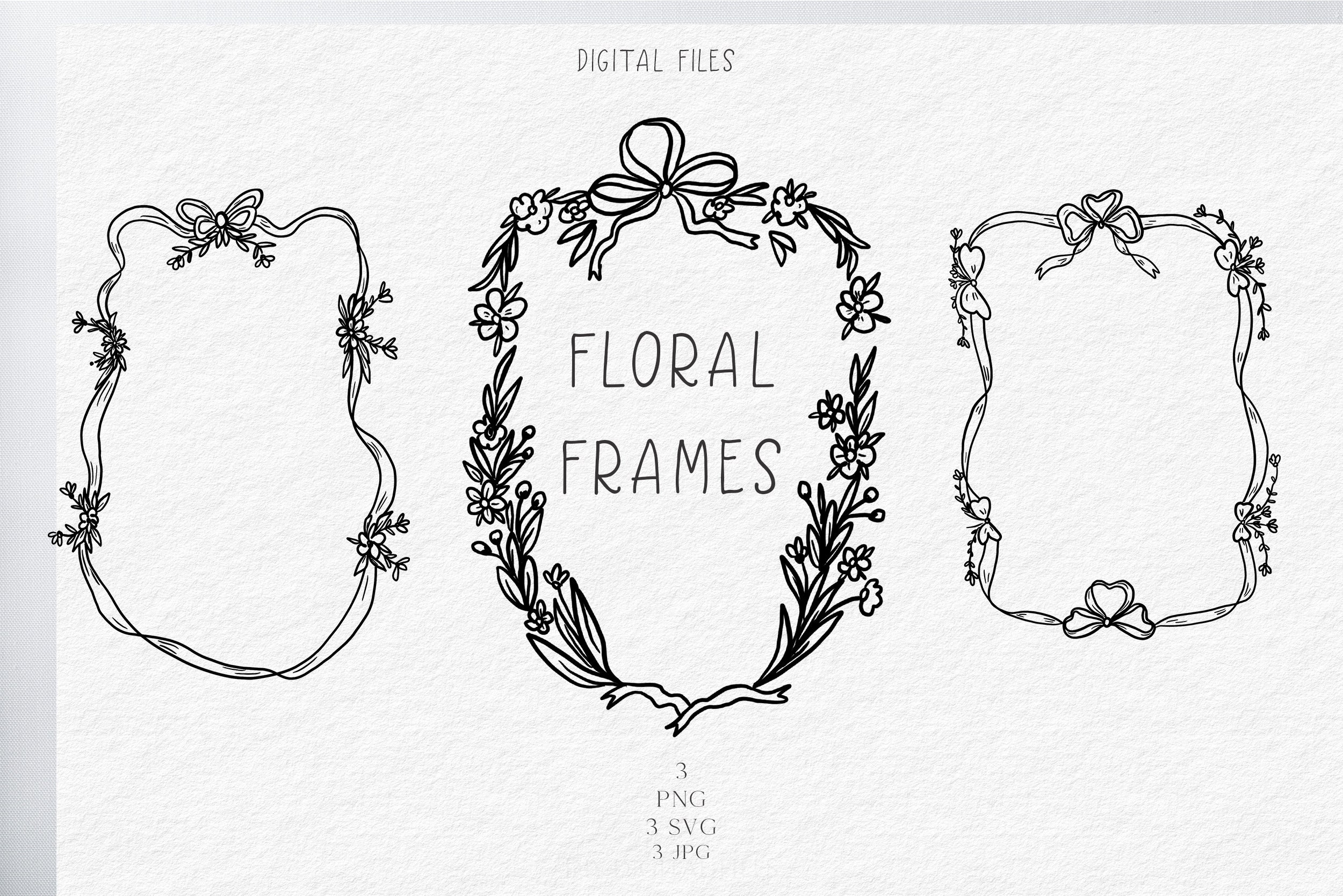 Vintage Floral Bow Frames Hand-drawn Frames PNG SVG JPG Grand ...