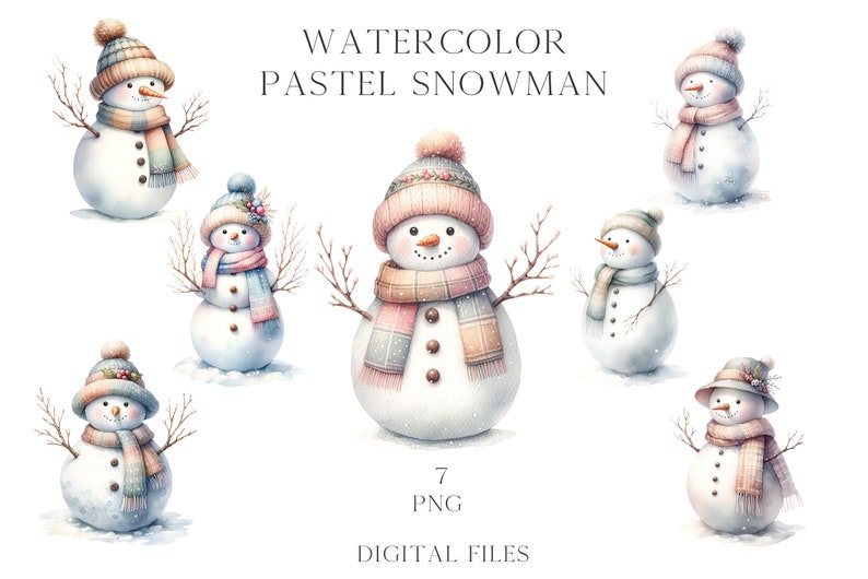 Watercolor Snowman Clipart PNG Pink Pastel Watercolor Christmas Clipart ...