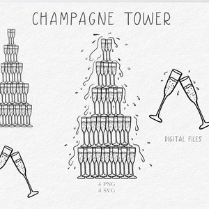 Hand Drawn Champagne Tower Illustration SVG PNG Wedding Party Timeline ...