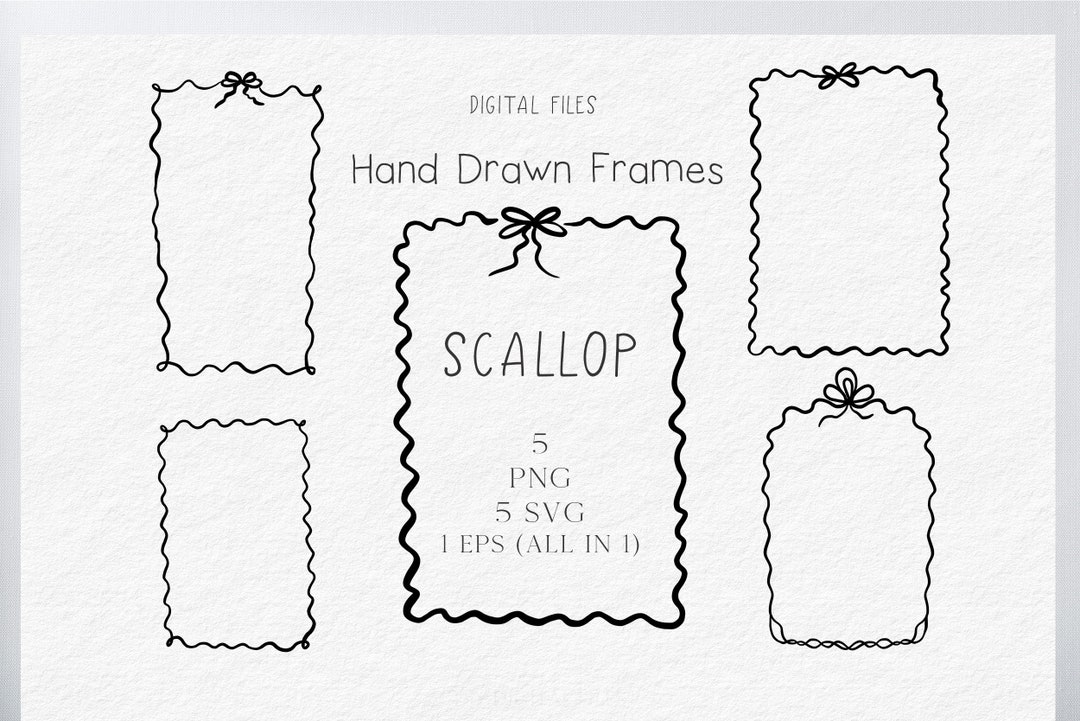 Hand Drawn Scallop Frames Illustration, Doodle Bow Design (SVG PNG EPS ...