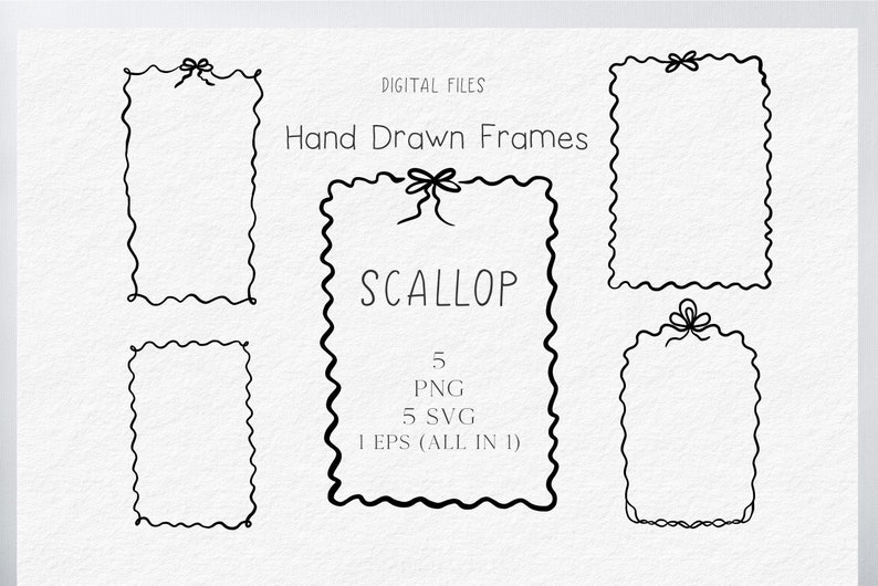 Hand Drawn Scallop Frames Illustration, Doodle Bow Design (SVG PNG EPS ...